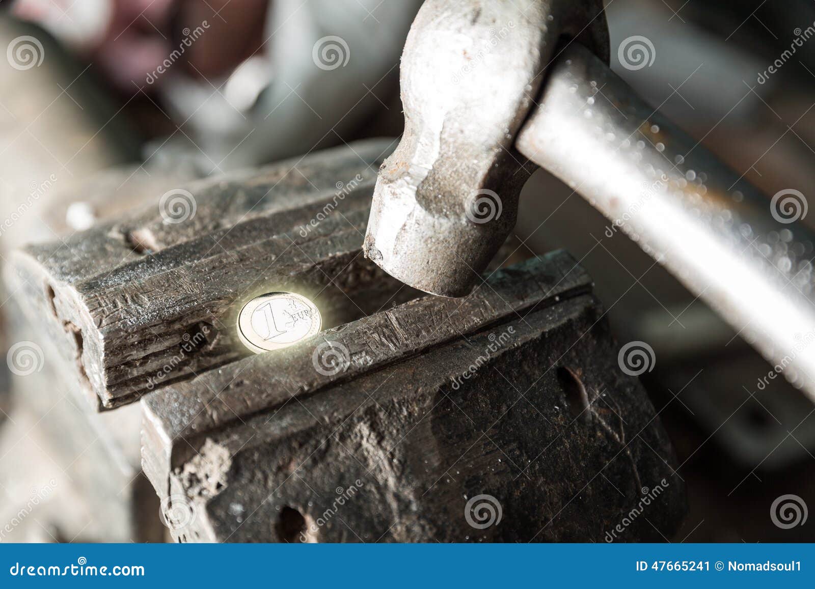Bench Vice with 1 Euro Coin and a Hammer Stock Image - Image of repair ...