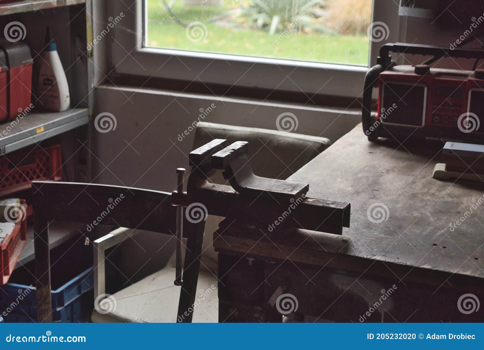 Bench Vice Clamp on Workshop Table Stock Photo - Image of grip ...
