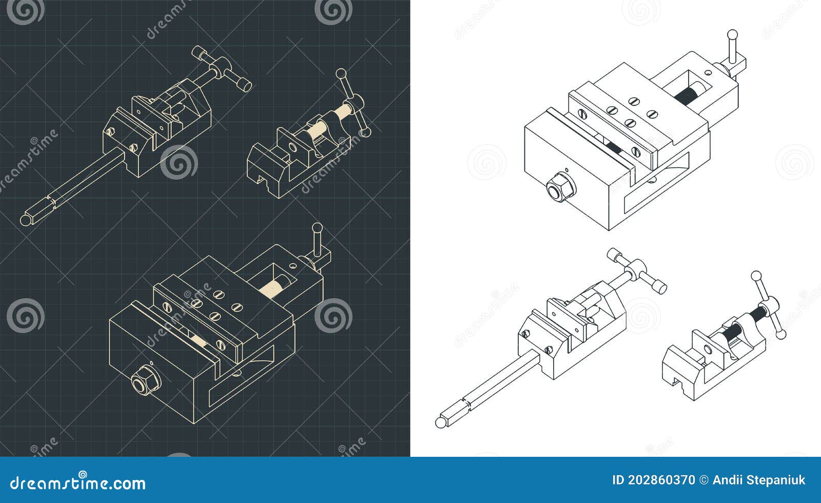 Bench Vice Isometric Drawings Mini Set Stock Vector - Illustration of ...