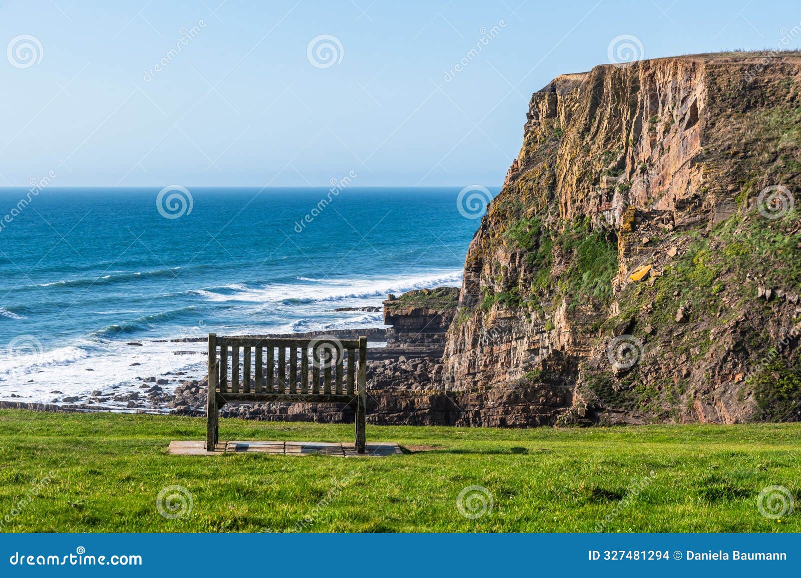 Bench with View of the Cliffs on the North Cornish Coast Near Bude ...