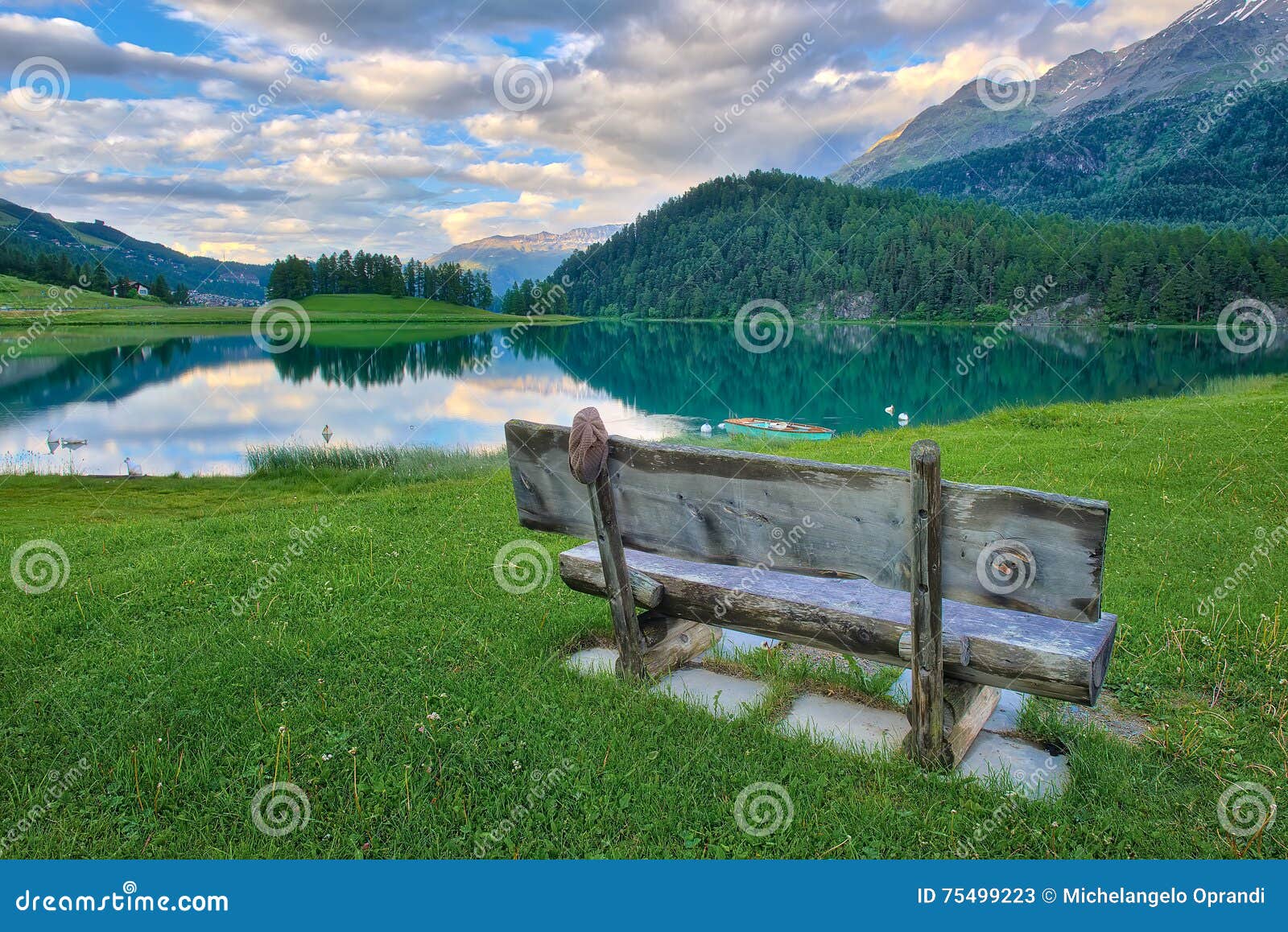 Bench with View of the Mountain Lake Stock Image - Image of switzerland ...