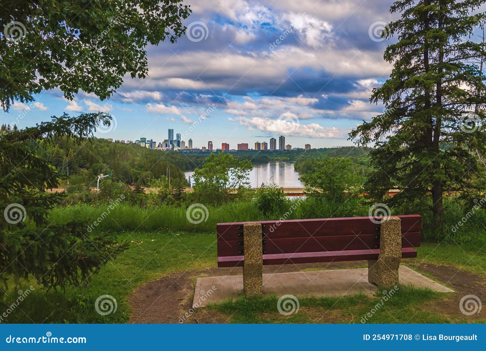 Bench View Overlooking the Edmonton River Valley Stock Photo - Image of ...