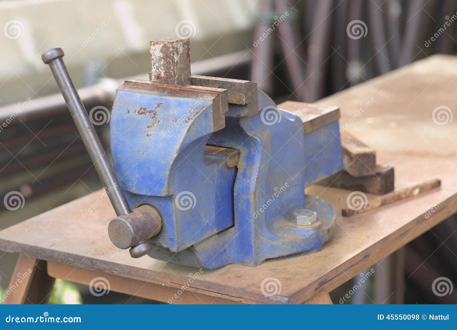 Old Bench Vise On A Metal Workbench. Working Tool Royalty-Free Stock ...