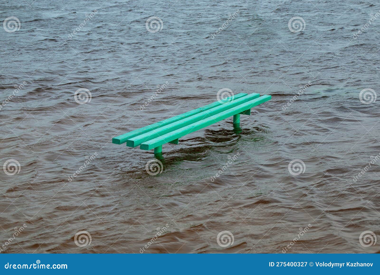 Bench is in the Water. Beach or Park Flooded Stock Image - Image of ...