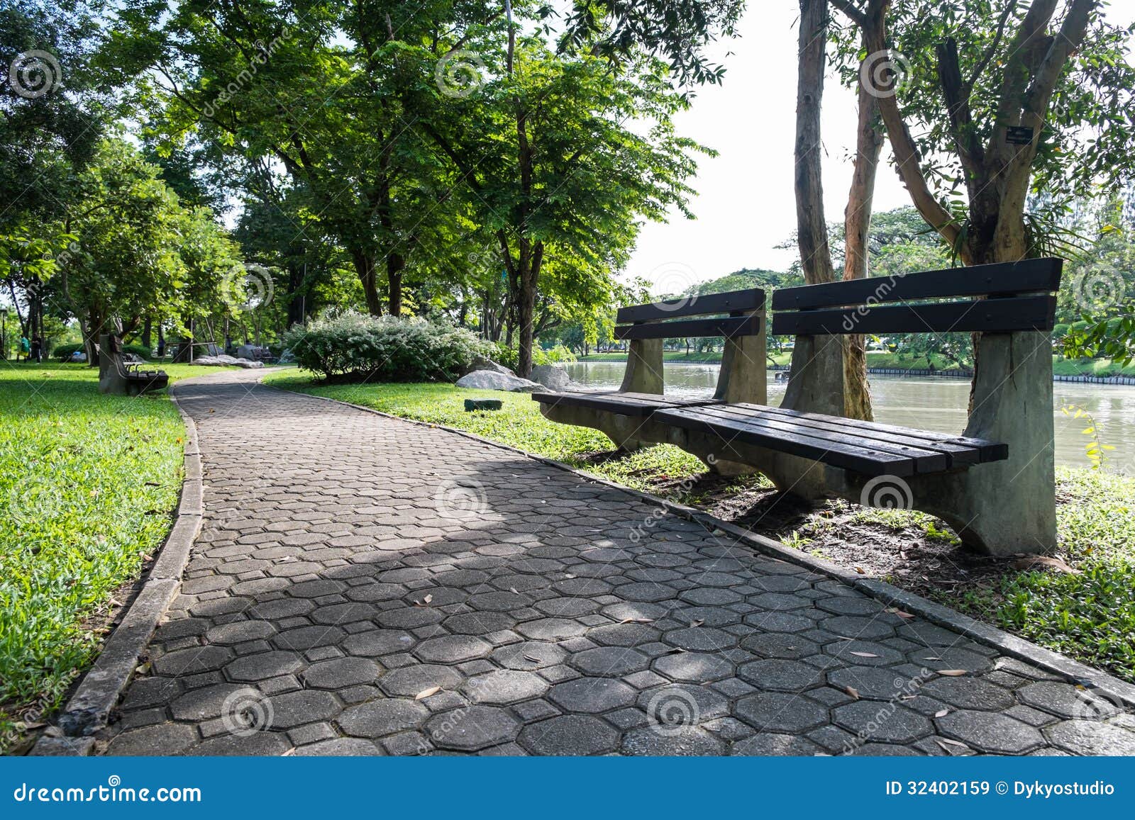 Benches Along the Footpath at Suan Luang Rama 9 Park Stock Image ...