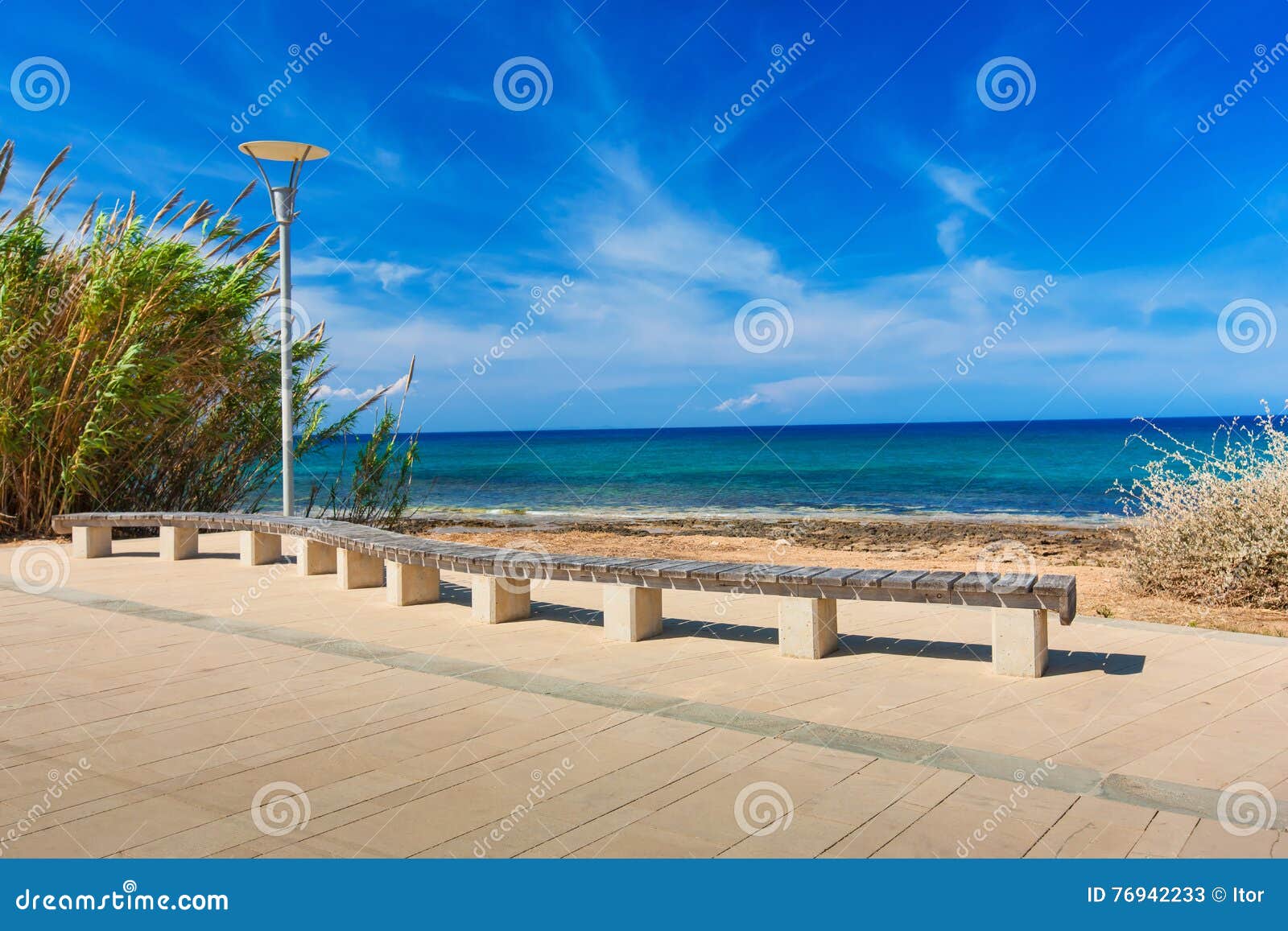 Benches on the Beach in Front of the Sea with Sun Light, Select Stock ...