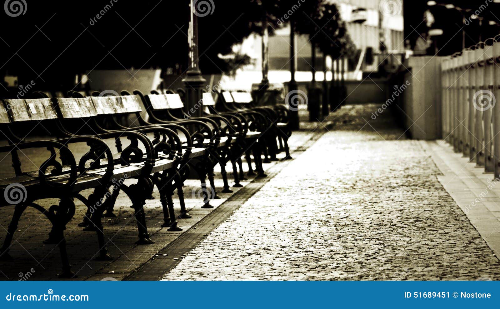 Benches stock image. Image of path, seats, hallway, barriers - 51689451
