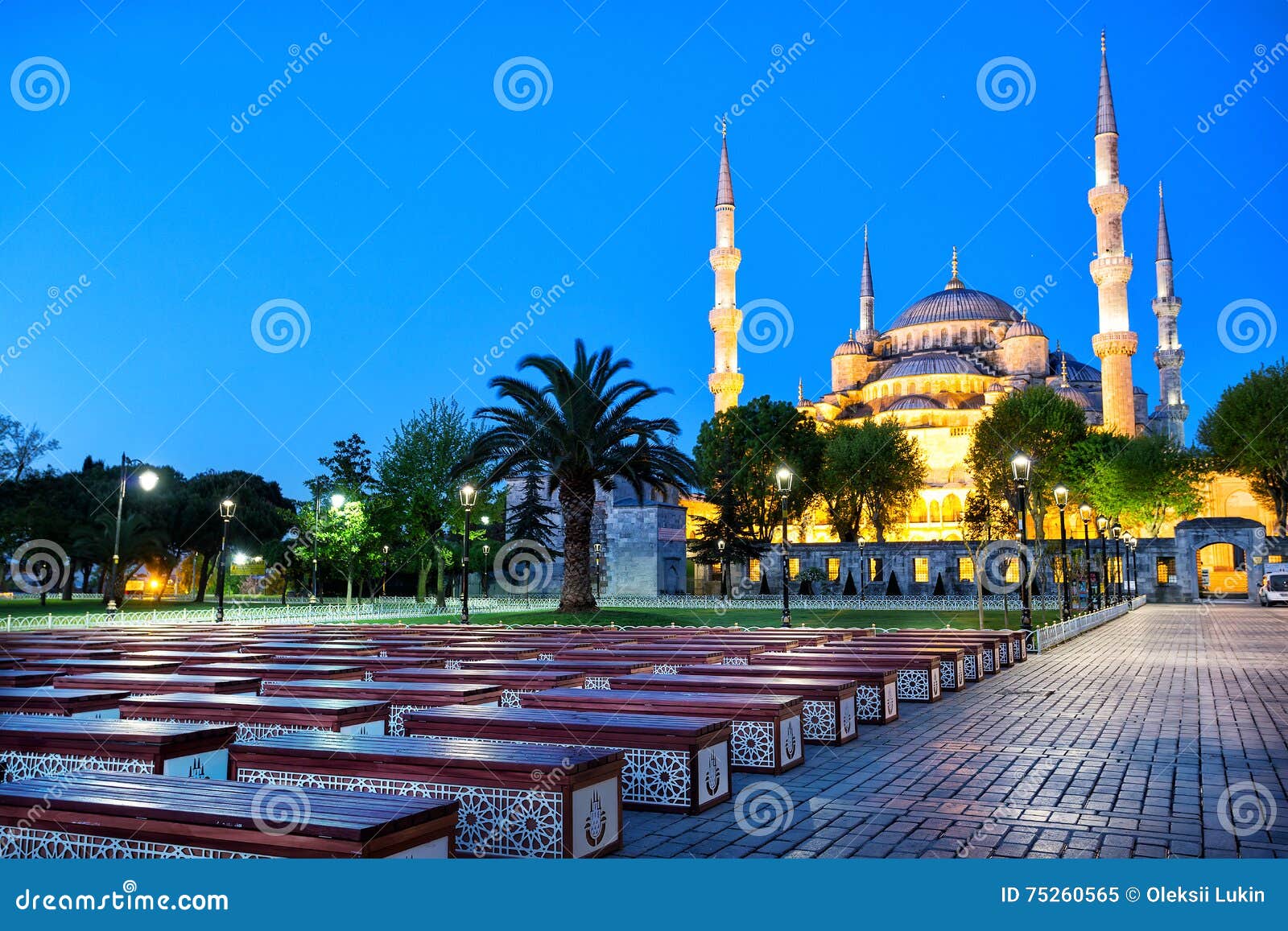 Benches in Front of Mosque of Sultan Ahmet (Blue Mosque) Stock Image ...