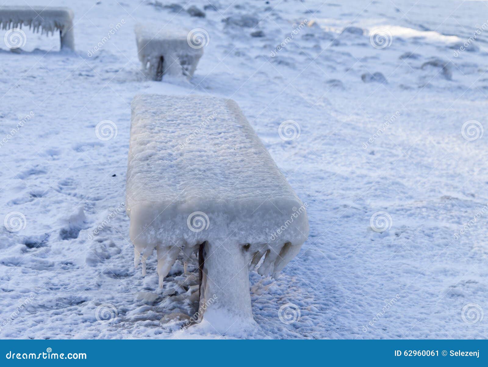 Benches in ice stock image. Image of climate, background - 62960061