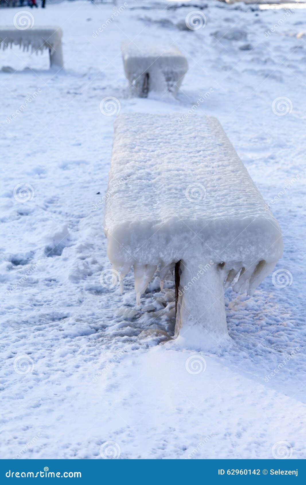 Benches in ice stock photo. Image of outdoors, outdoor - 62960142