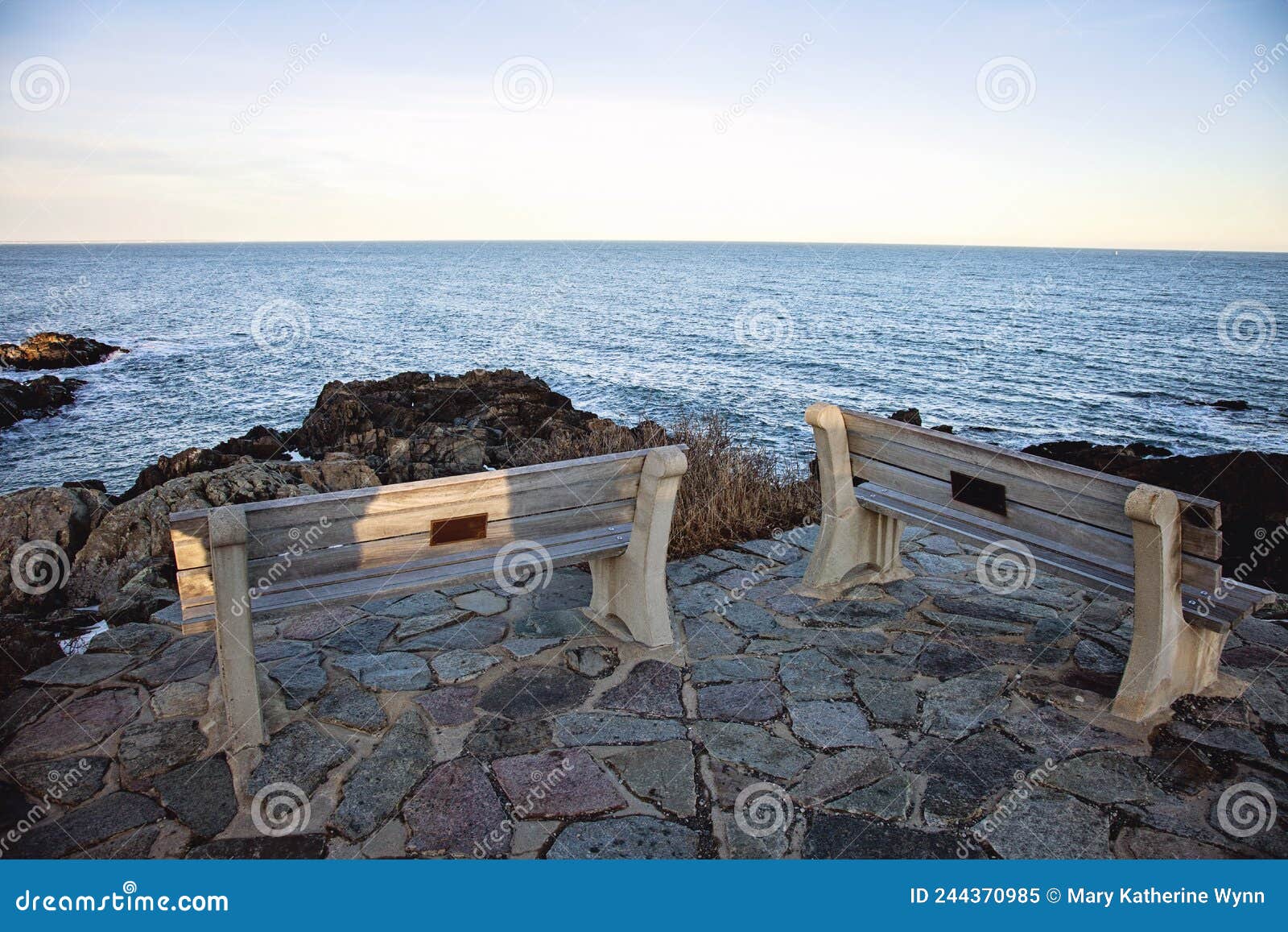 Benches on Marginal Way Path Along the Rocky Coast of Maine in Ogunquit ...