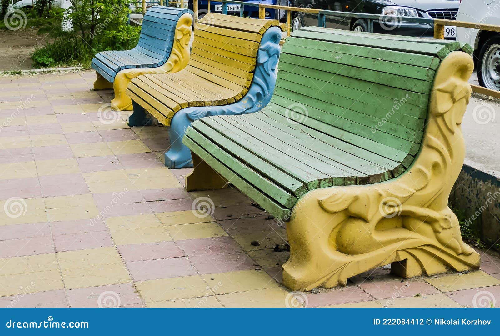 Benches of the Original Form. Derbent, Dagestan, Russia Stock Photo ...