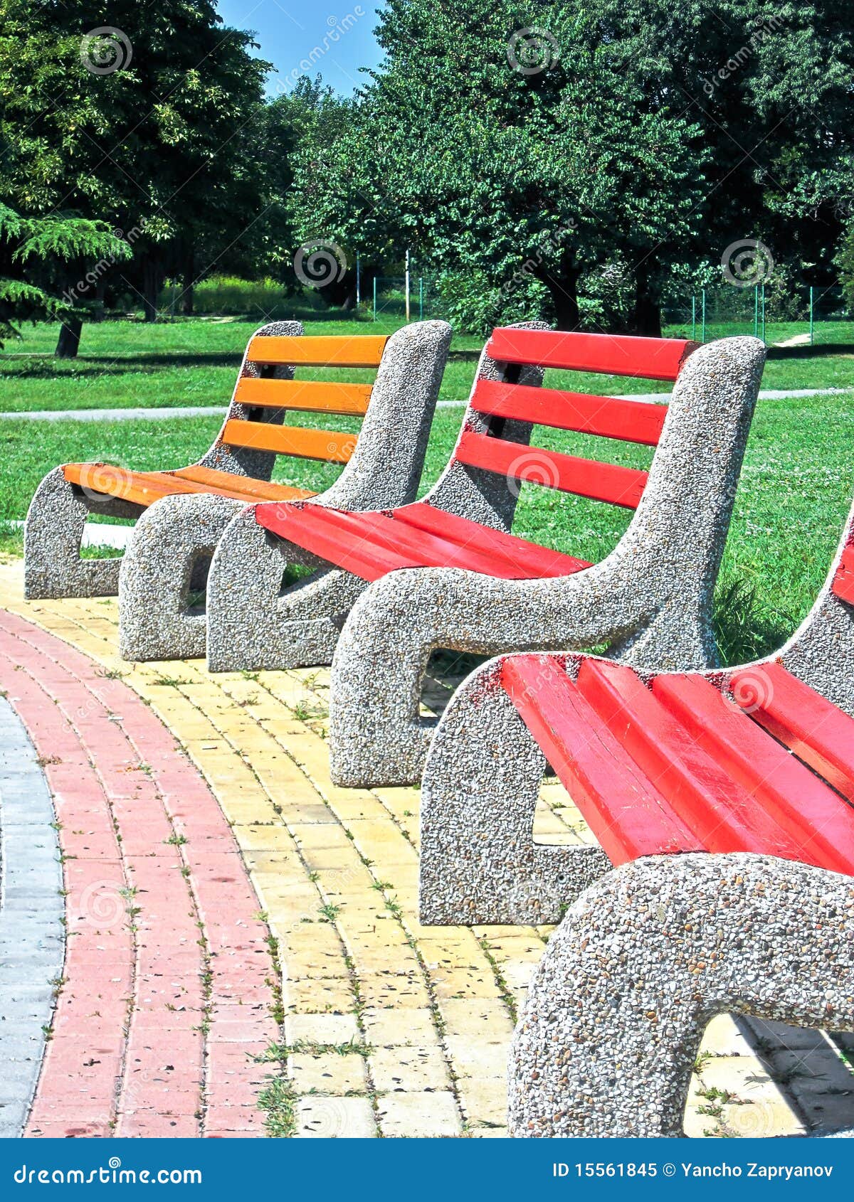 Benches in the park stock image. Image of nature, floor - 15561845