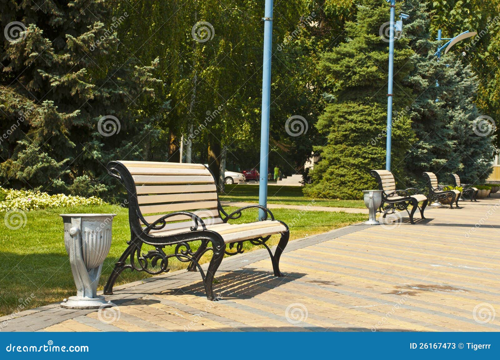 Benches in park stock image. Image of grass, benches - 26167473