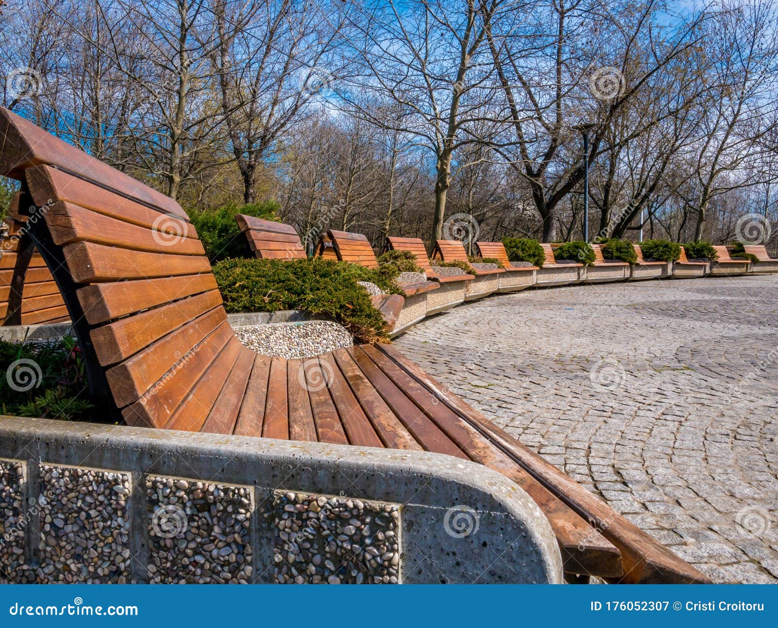 Benches in the park placed stock image. Image of nature - 176052307