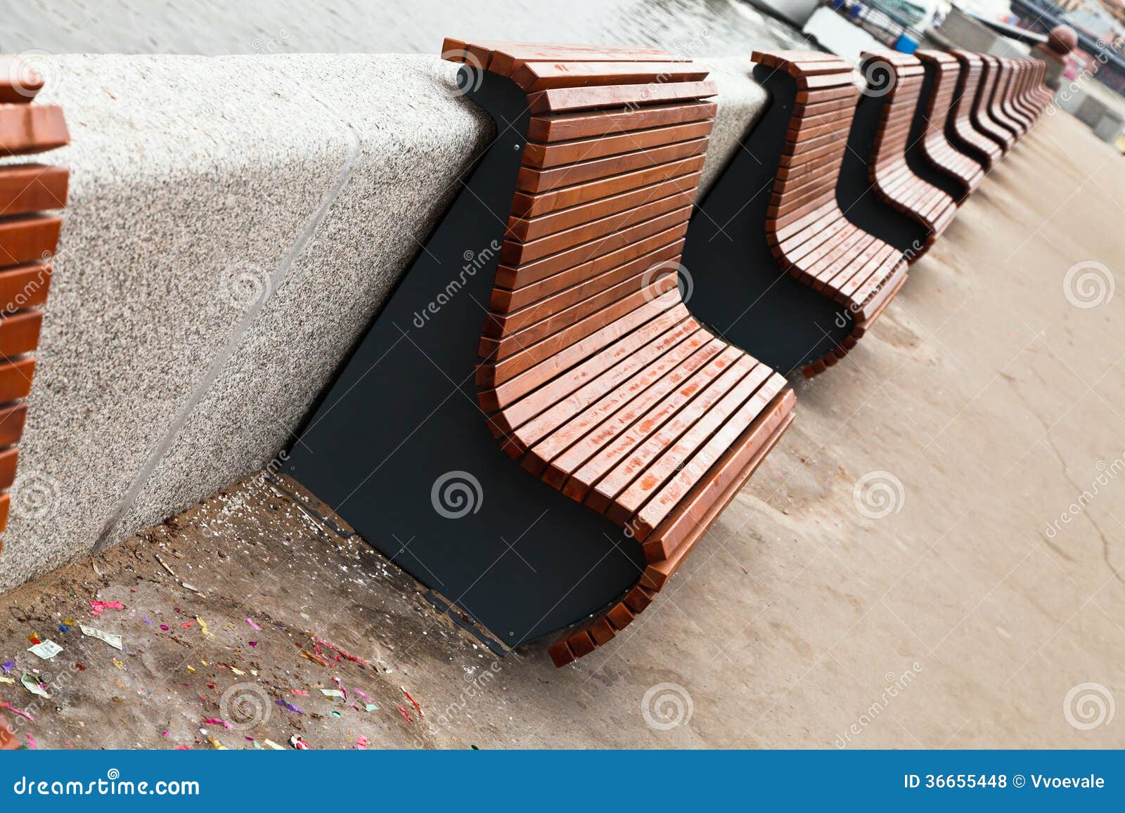 Benches on River Embankment Stock Photo - Image of landscape, empty ...