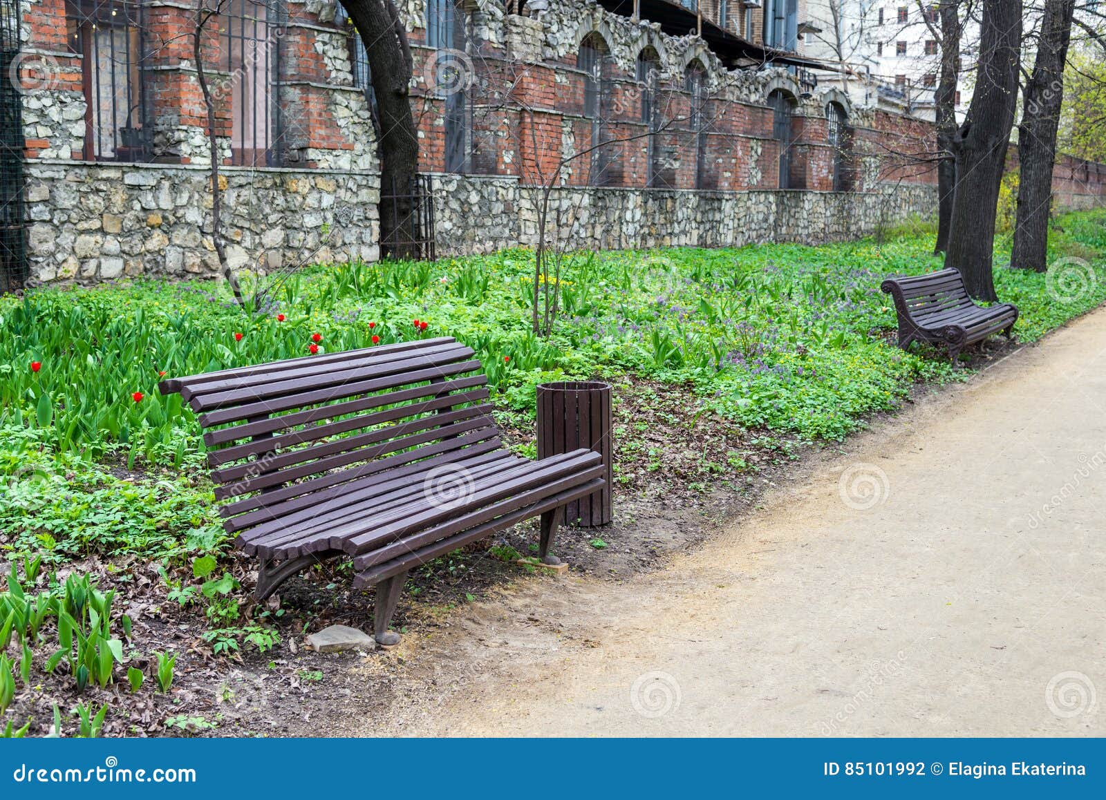 Benches in spring park stock photo. Image of benches - 85101992
