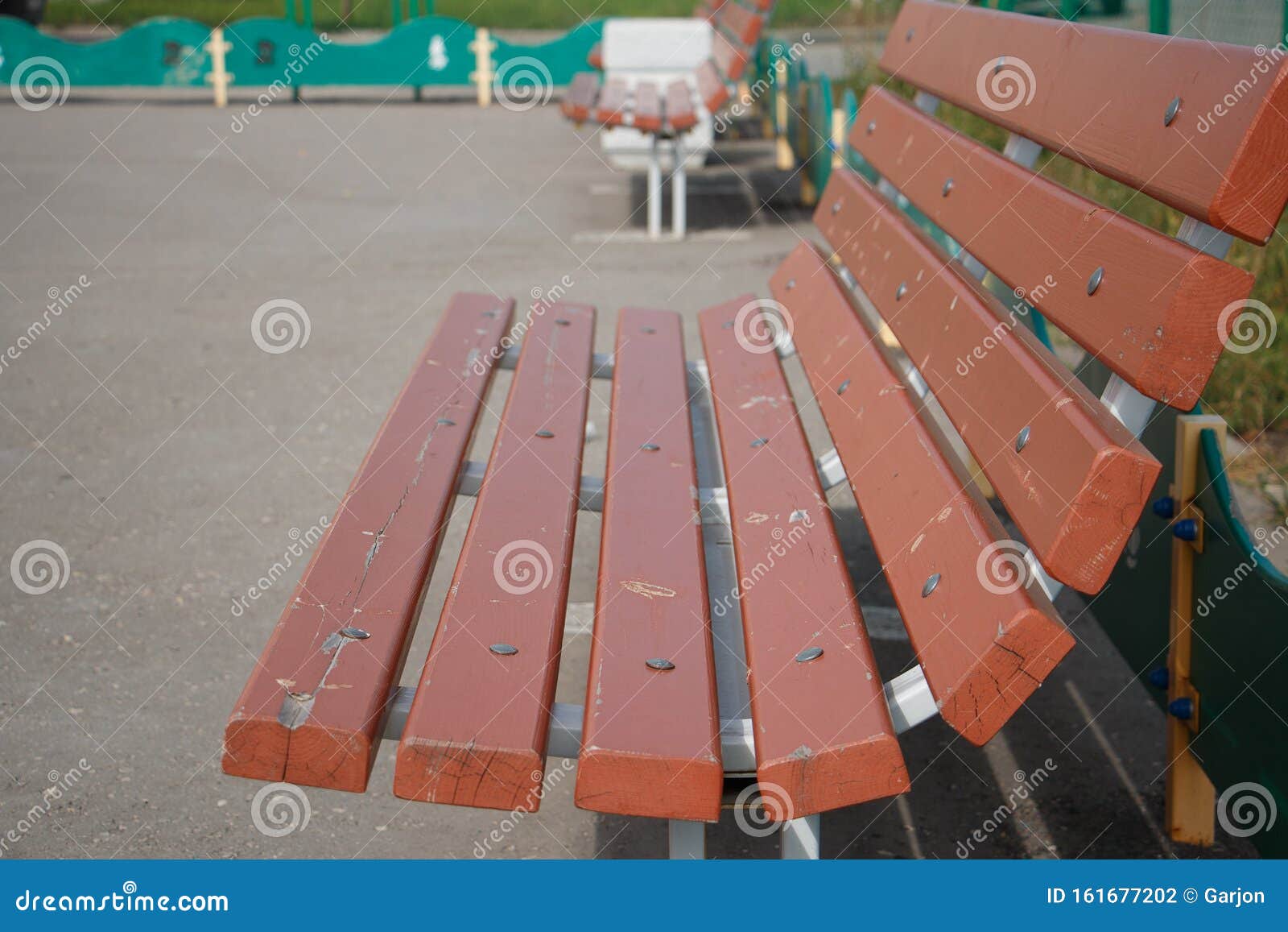Benches Stand in a Row in the Park Stock Photo - Image of city ...