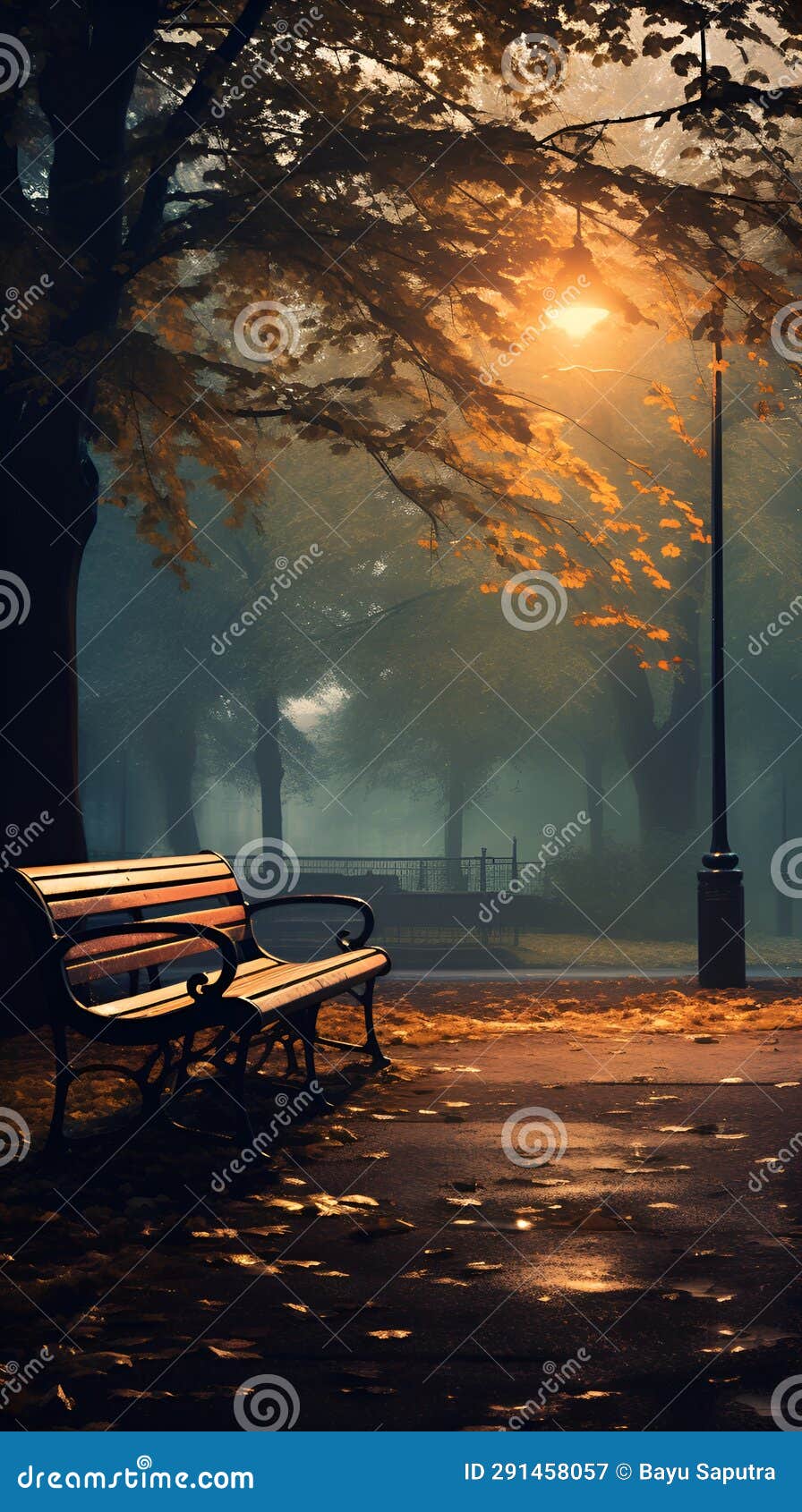 Benches and Street Lights are Quiet at Night, Ai Generative Stock ...