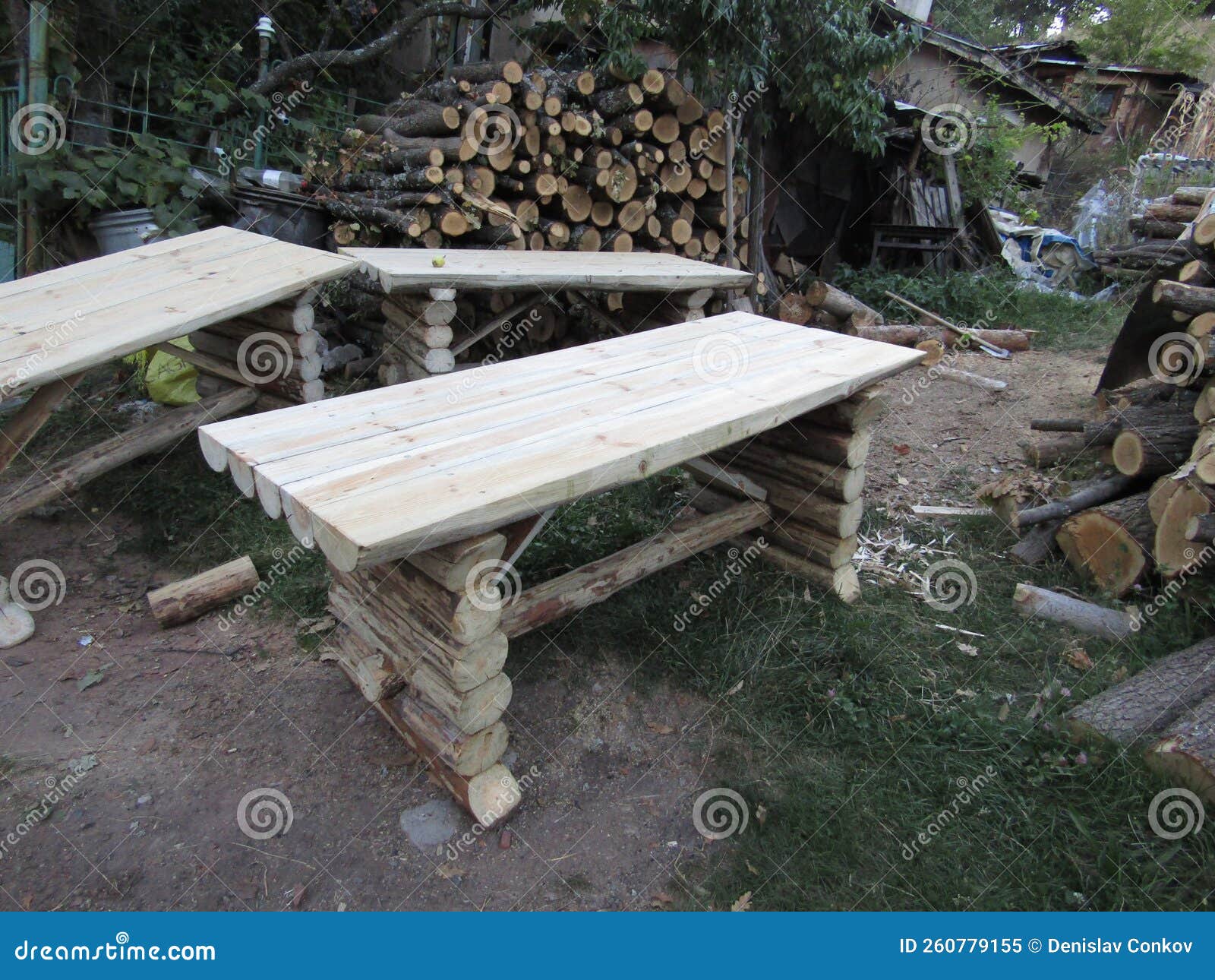 Benches and Tables in Nature Stock Image - Image of floor, cottage ...