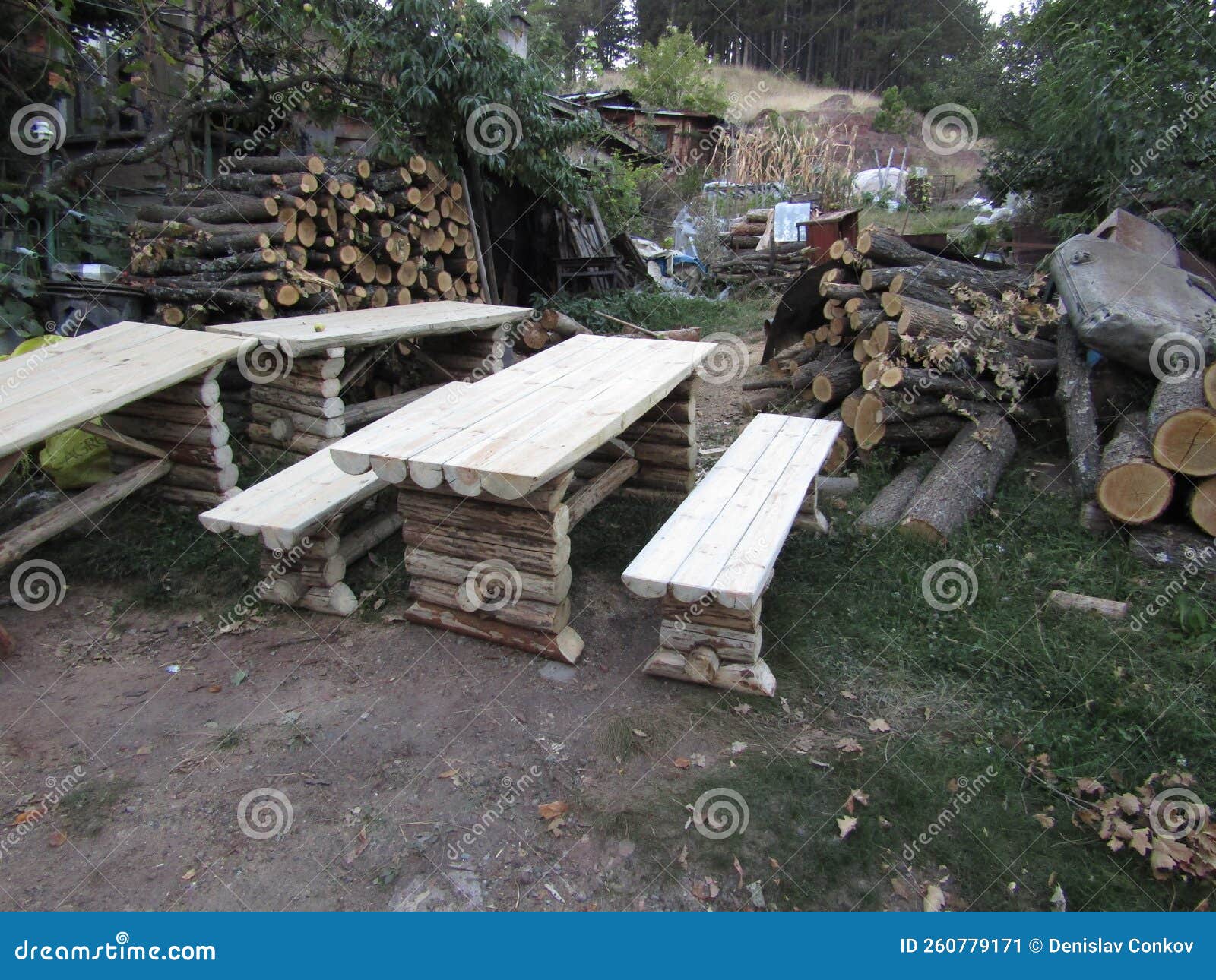 Benches and Tables in Nature Stock Image - Image of yard, plant: 260779171
