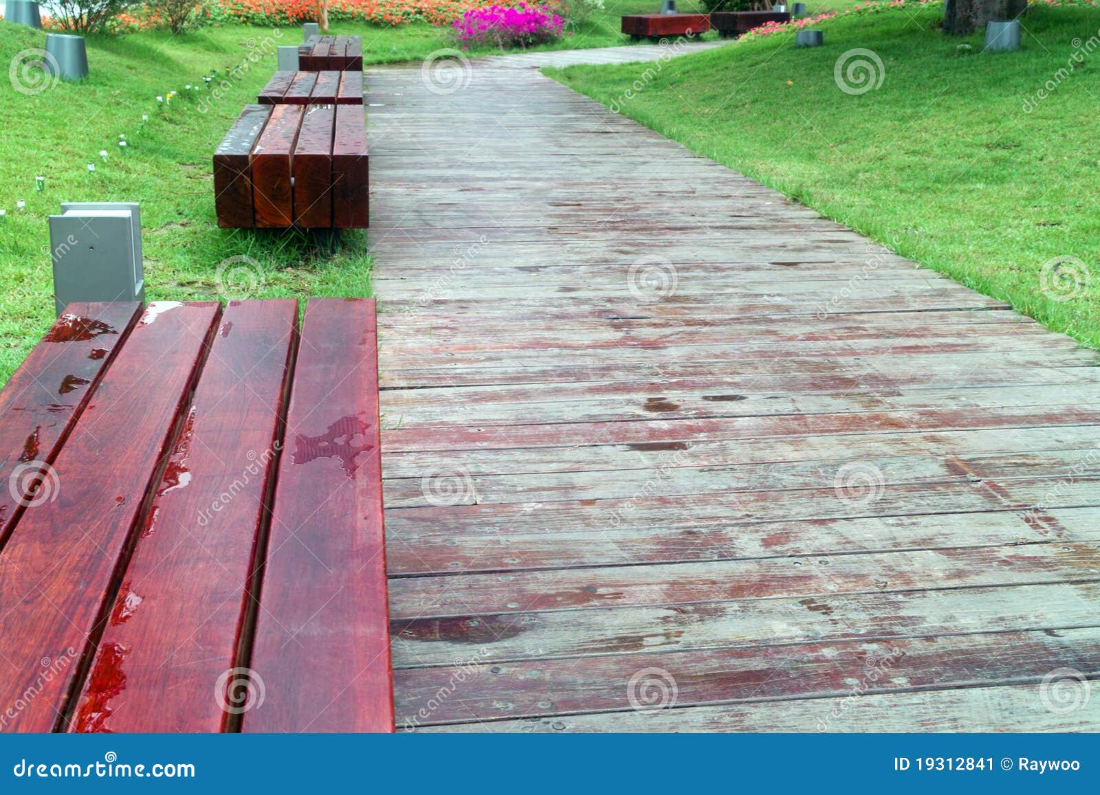 Benches by wooden road stock image. Image of outdoor - 19312841