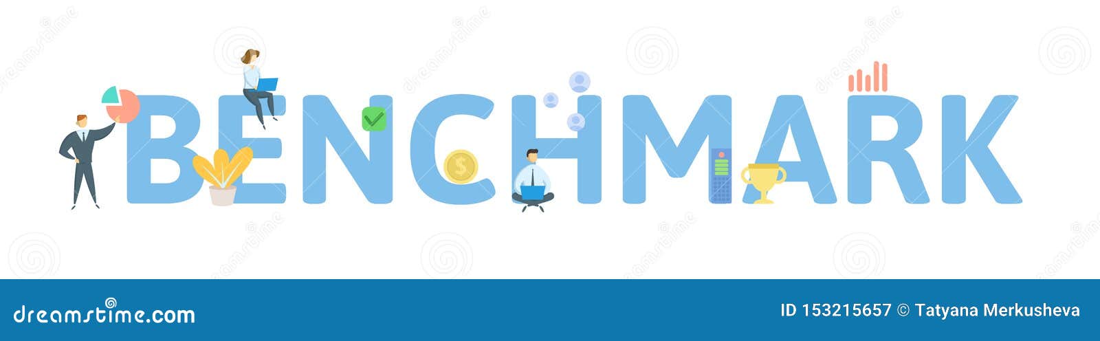 BENCHMARK. Concept With People, Letters And Icons. Flat Vector ...