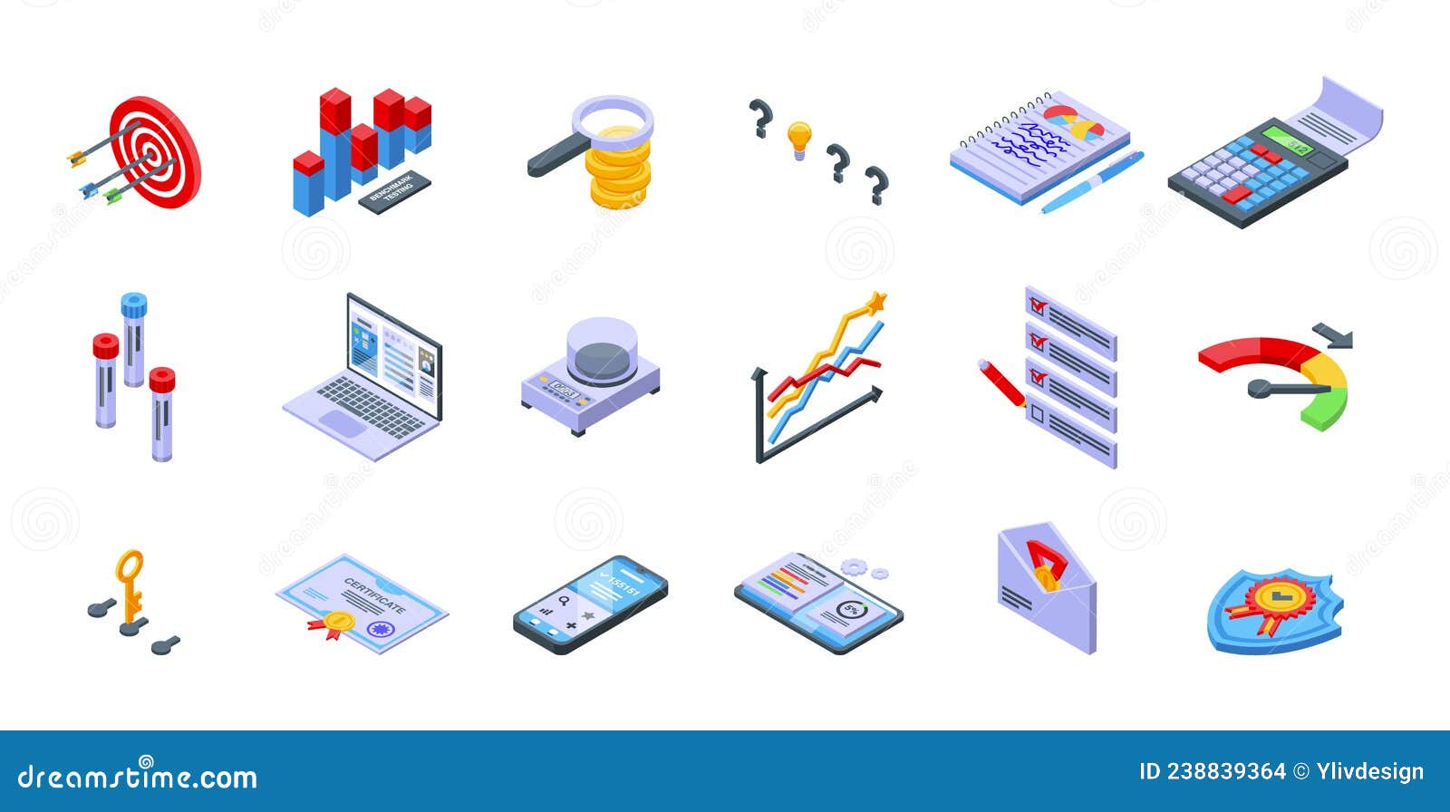 Benchmark Testing Icons Set Isometric Vector. Aspekt Expertise Stock ...