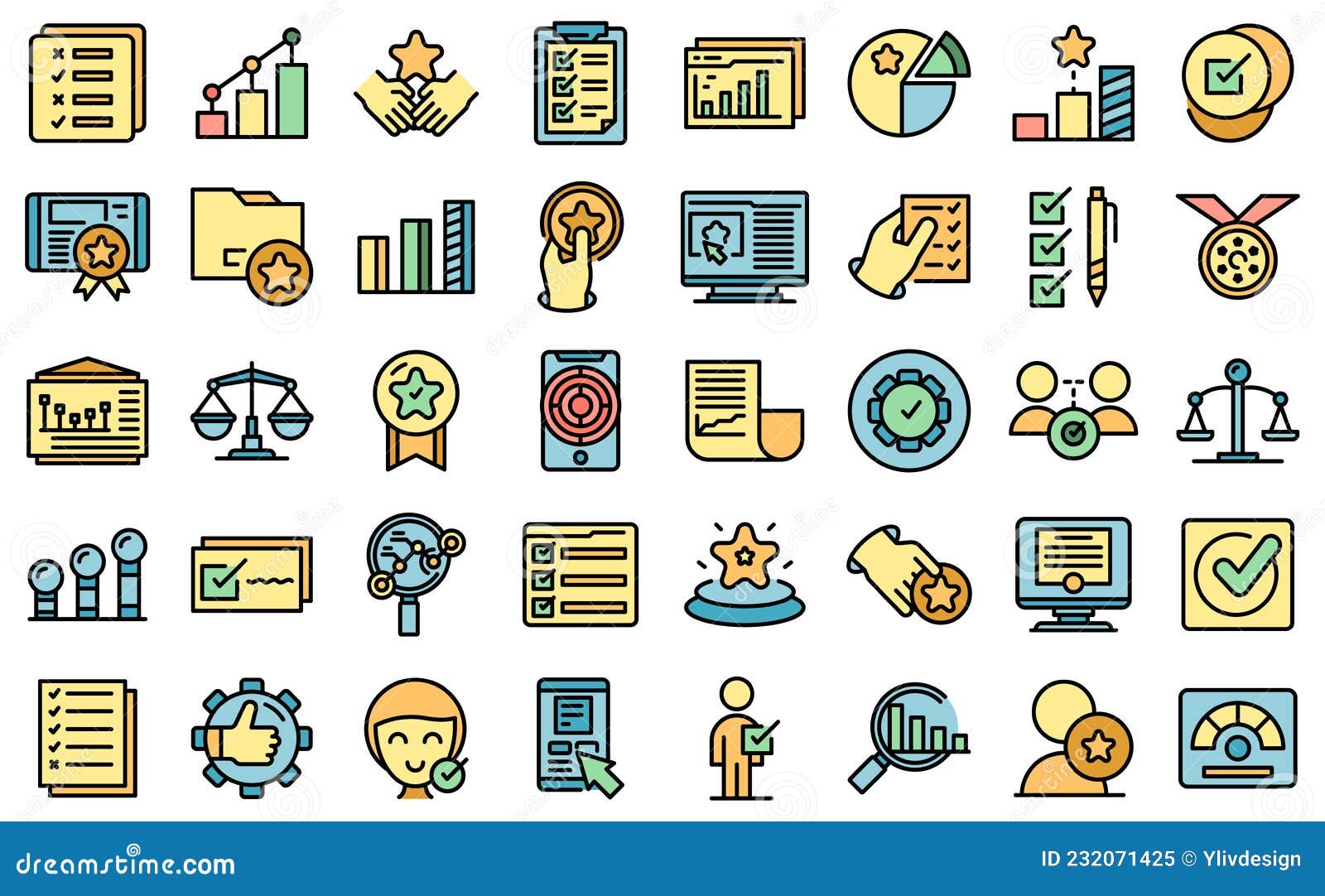 Benchmark Testing Icons Set Vector Flat Stock Vector - Illustration of ...