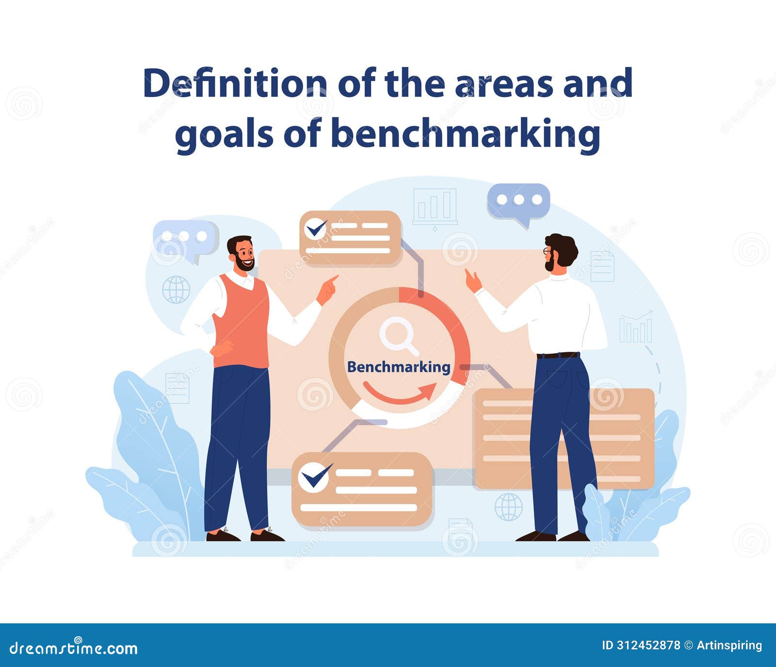 Benchmarking Essentials Vector. Two Professionals Engaging in Strategic ...