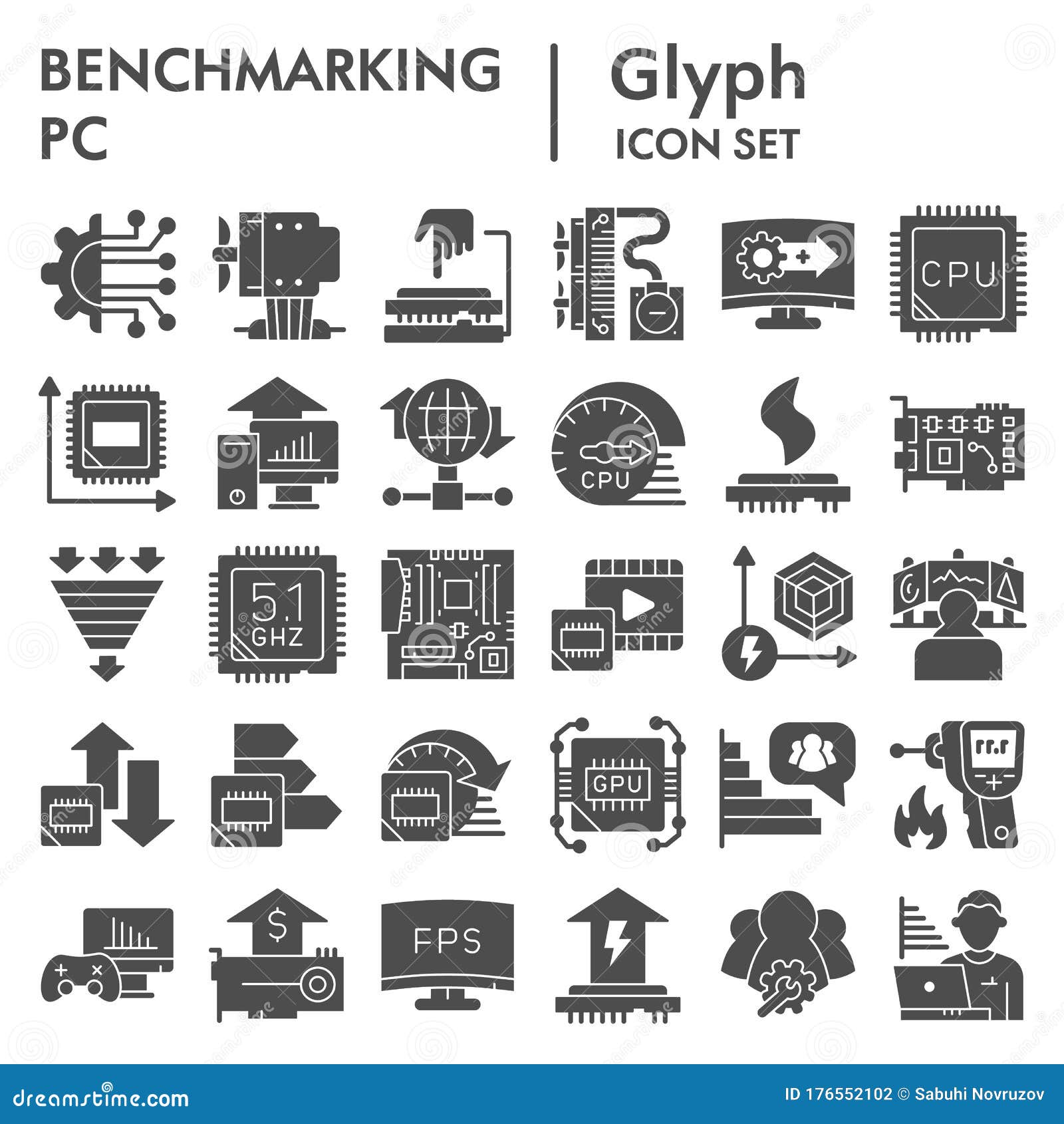 Benchmarking Solid Icon Set. Technology and Computer Signs Collection ...