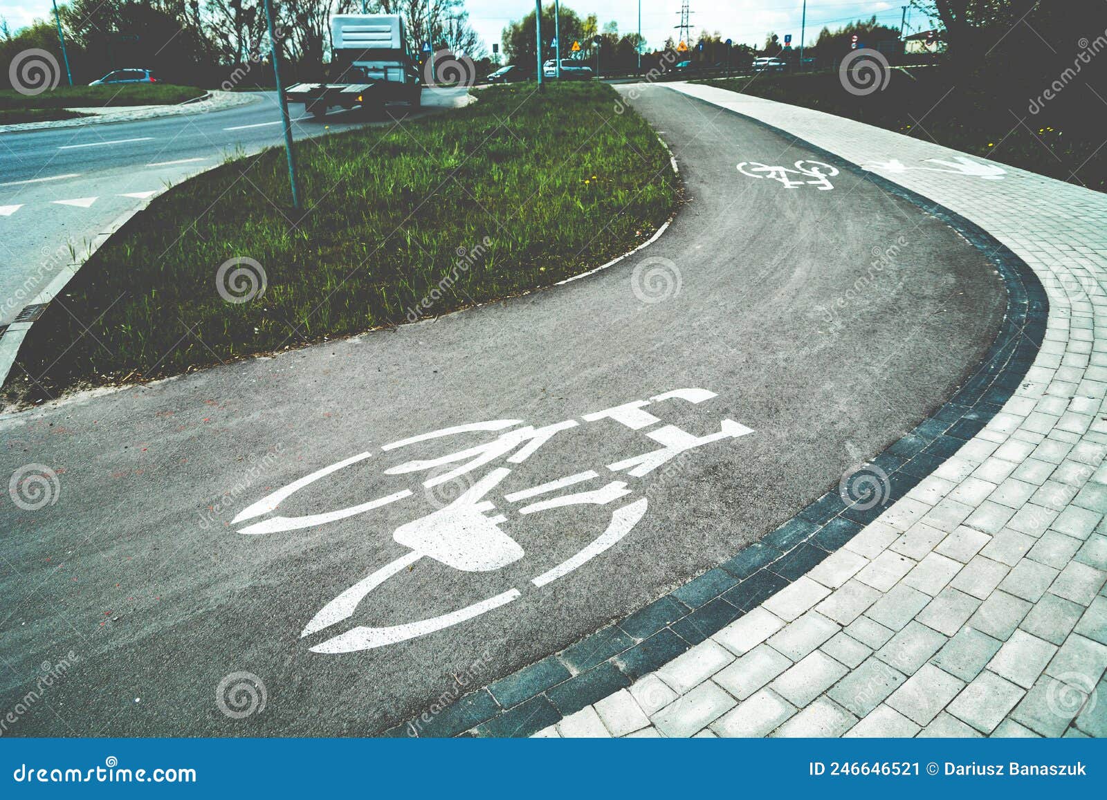 Bend on the Cycle Path with Horizontal Signs Stock Image - Image of ...