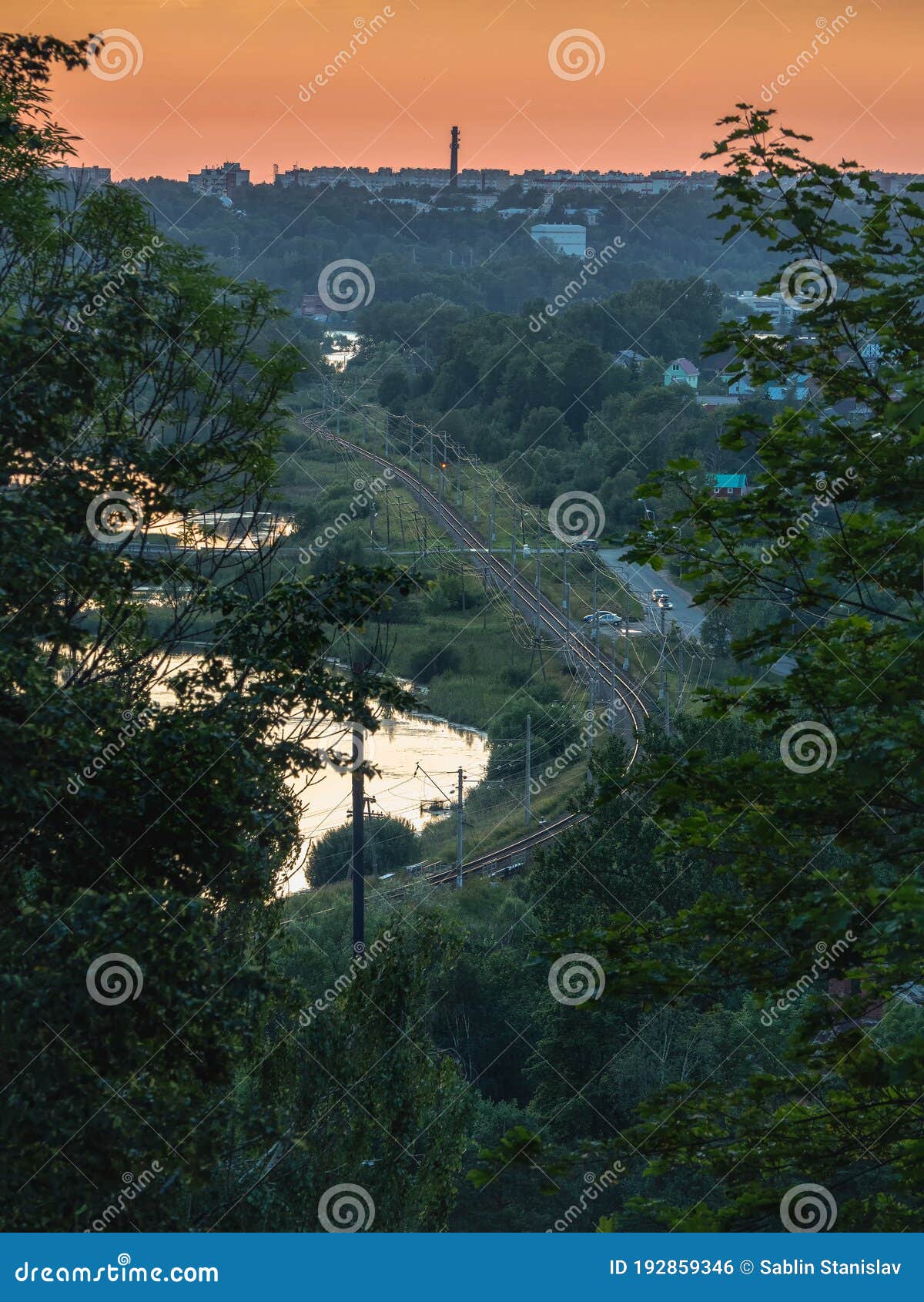 Bend Rail Railway Aerial View. Railroad Top View in the Evening Stock ...
