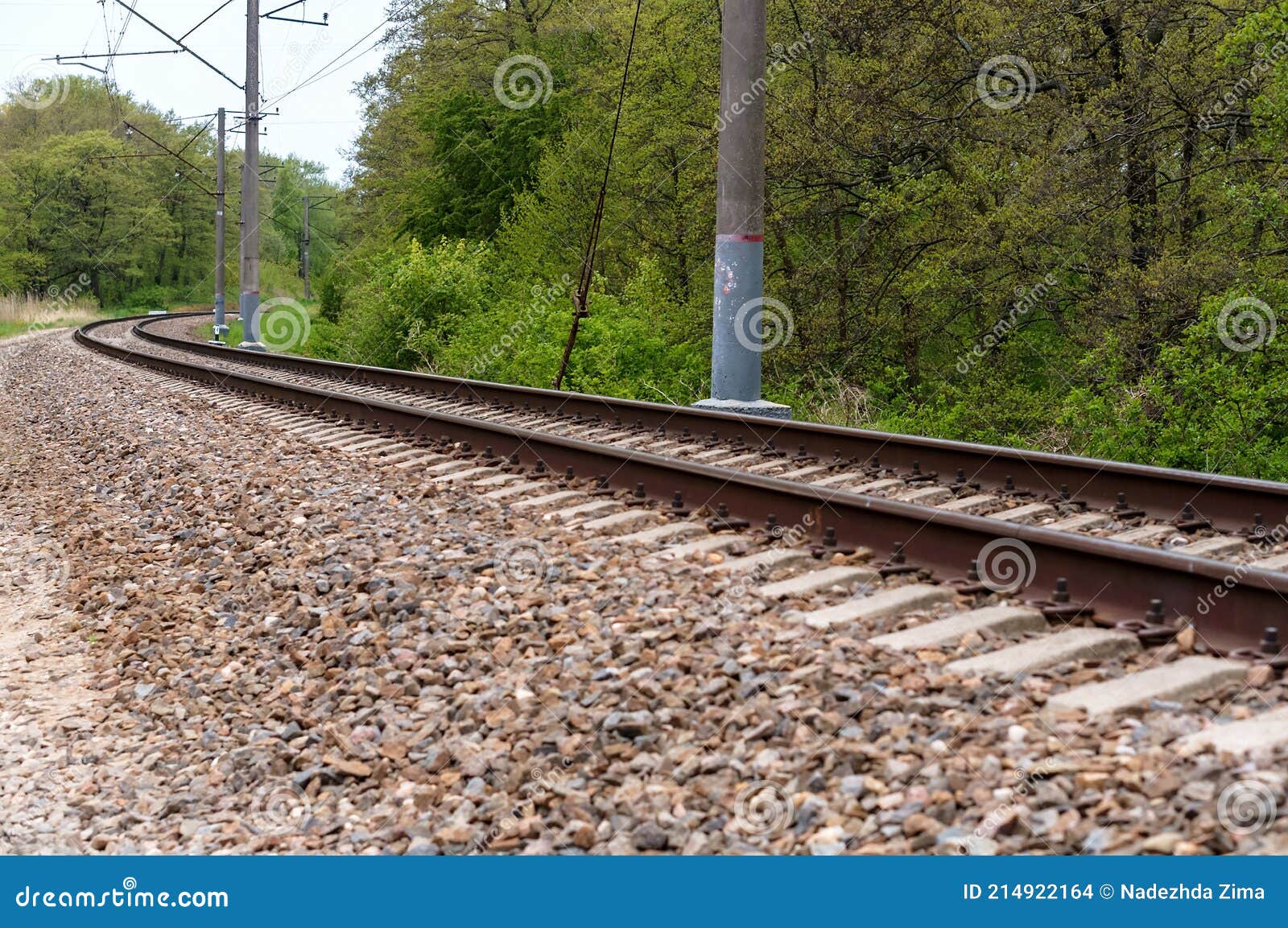 A Bend in the Railway Tracks. Railroad Tracks Turn. No Train on the ...