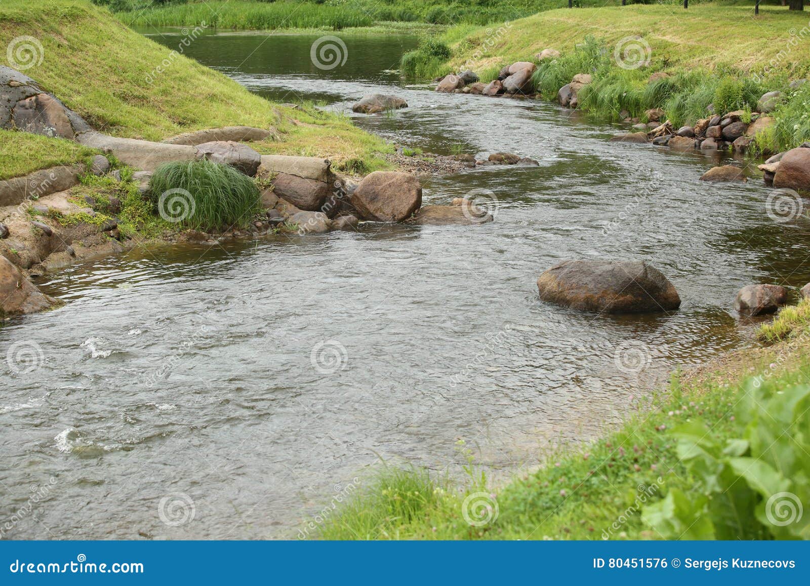 Bend of the River with Boulders Stock Photo - Image of river, view ...