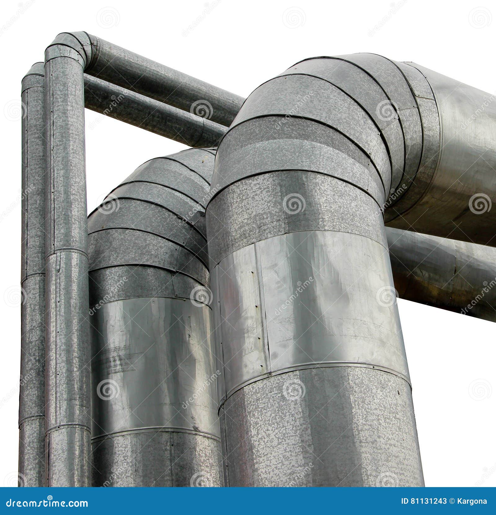 A Bend of Small and Large Diameter Pipes Isolated on a White Background ...