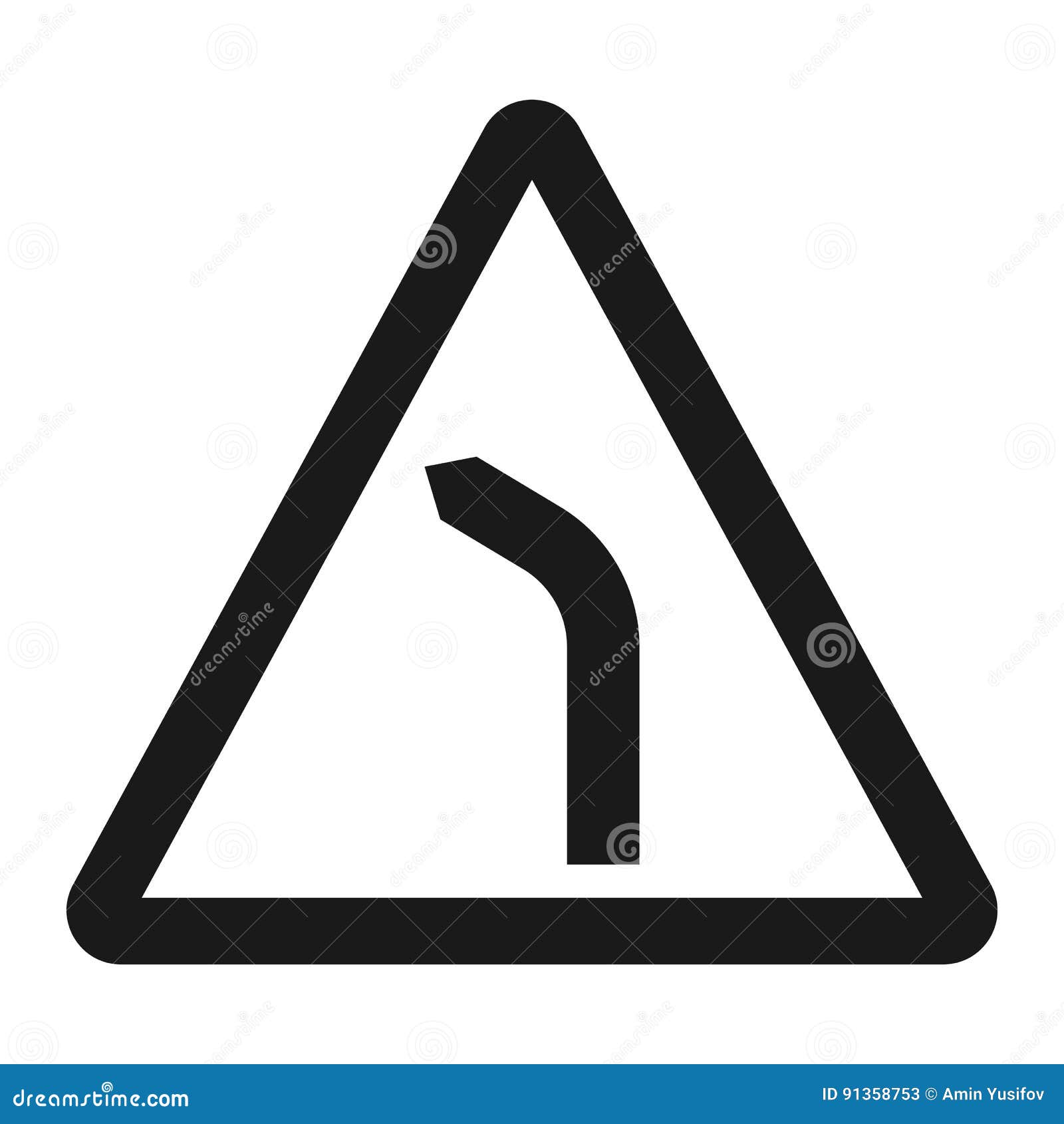 Bend To Left Warning Sign Line Icon Stock Vector - Illustration of ...