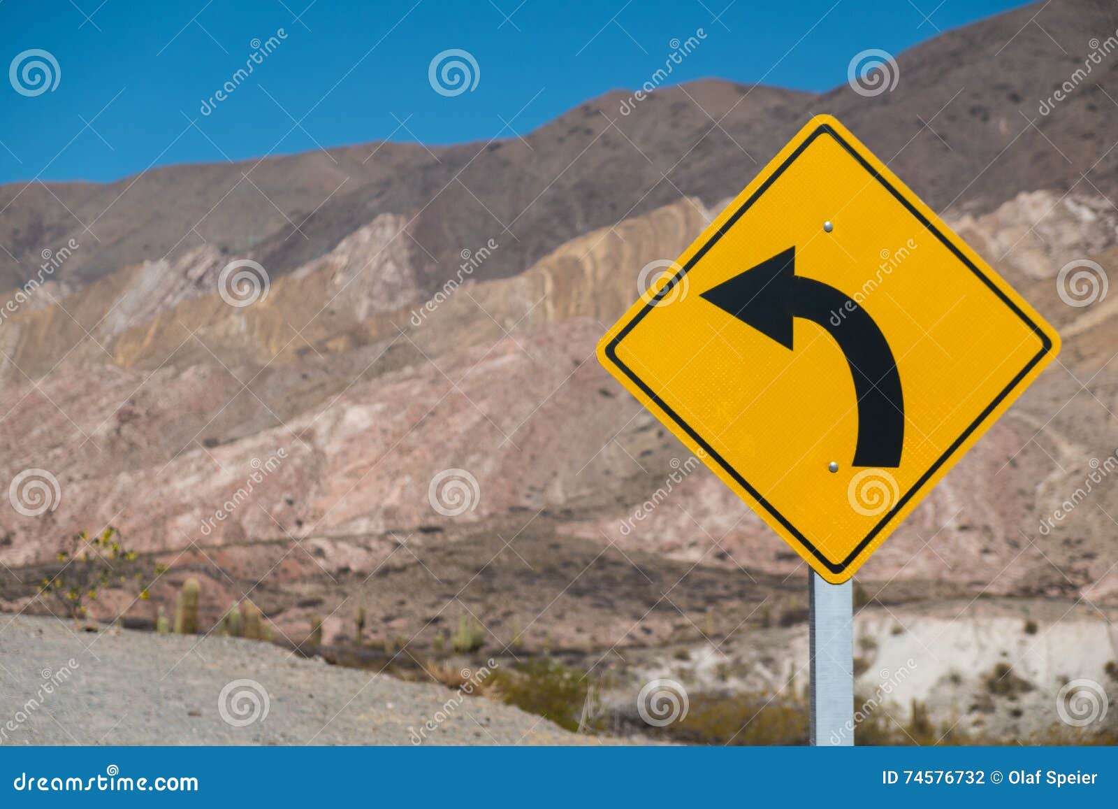 Bend traffic sign stock photo. Image of destination, mountains - 74576732