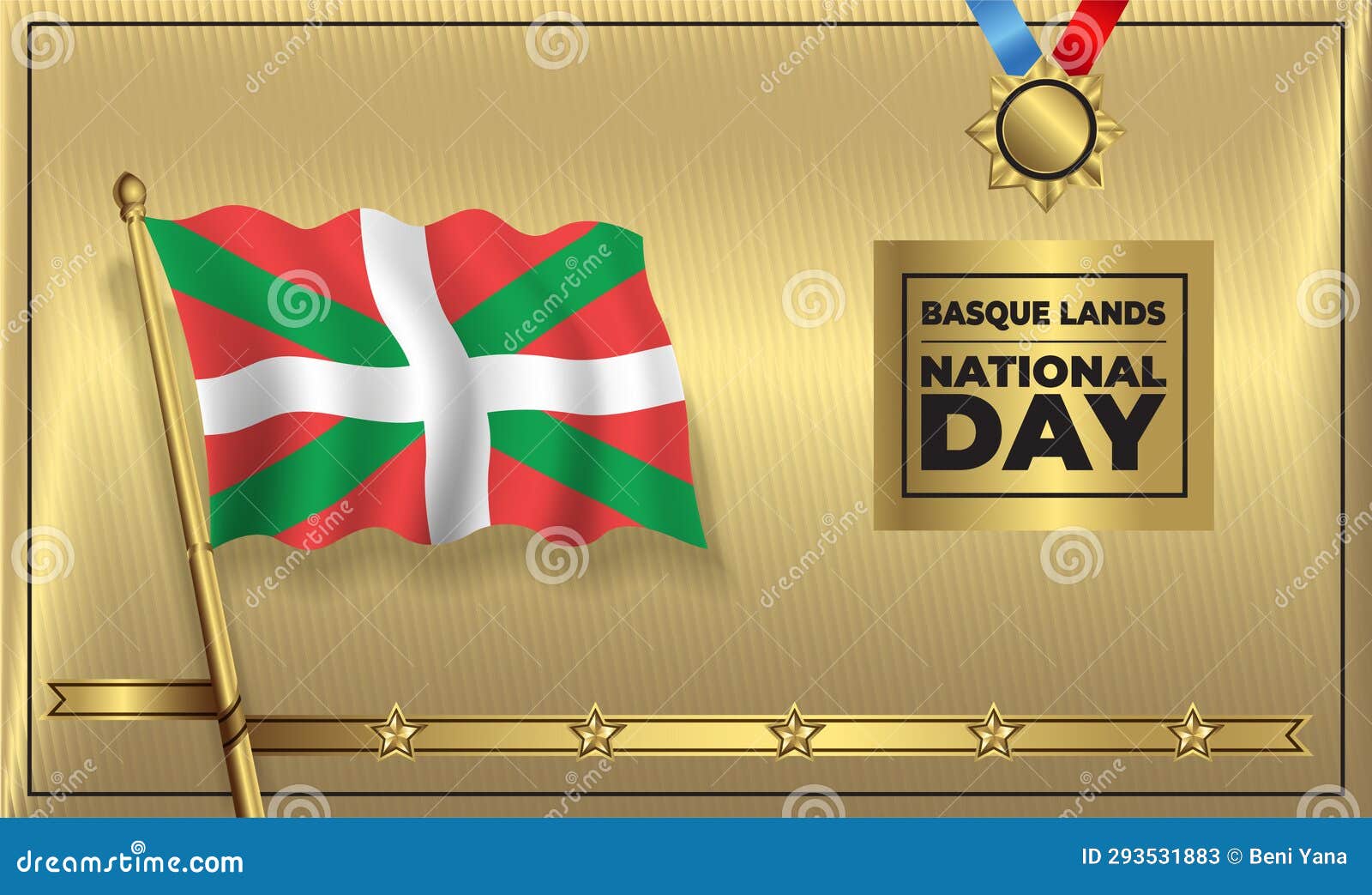 Basque Lands Flag National Day Banner with Gold Vector Color Stock ...
