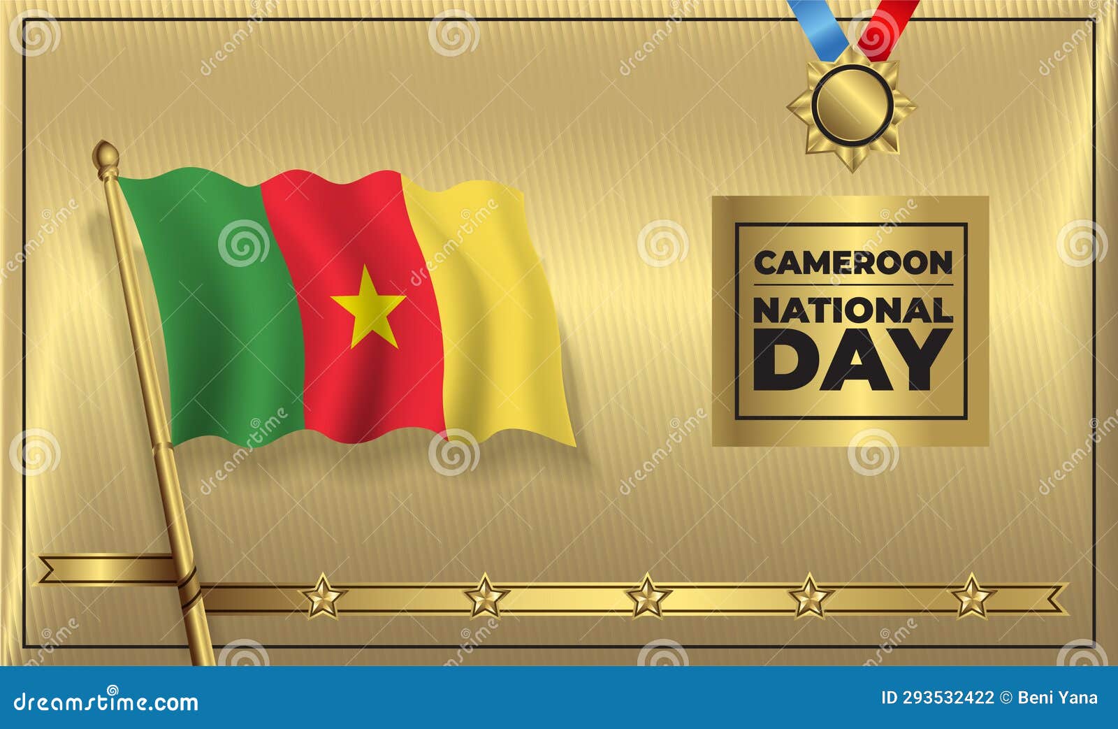 Cameroon Flag National Day Banner with Gold Vector Color Stock Vector ...
