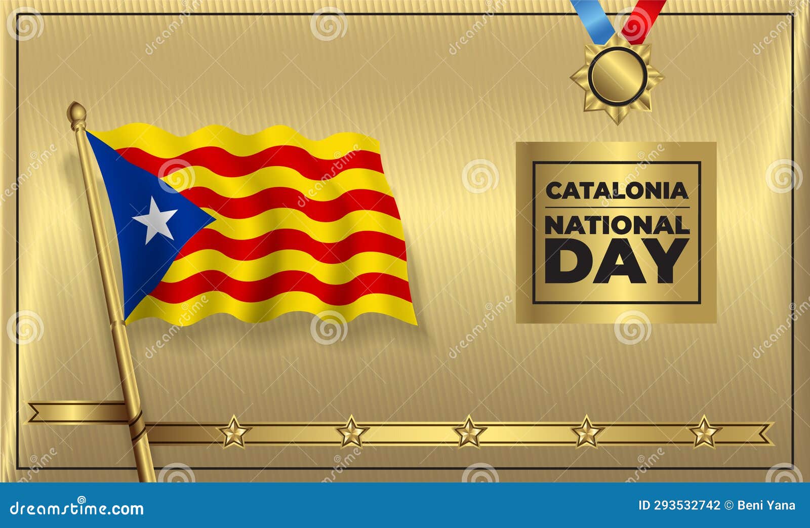 Catalonia Flag National Day Banner with Gold Vector Color Stock Vector ...