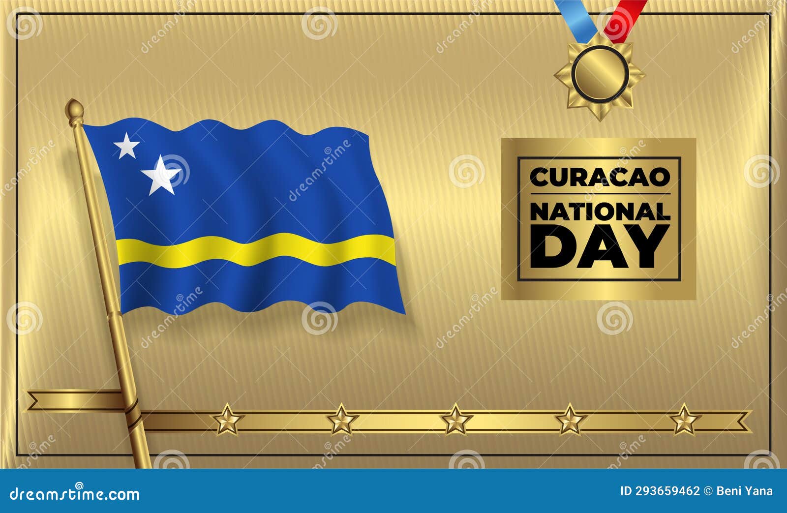 Curacao Flag National Day Banner with Gold Vector Color Stock Vector ...
