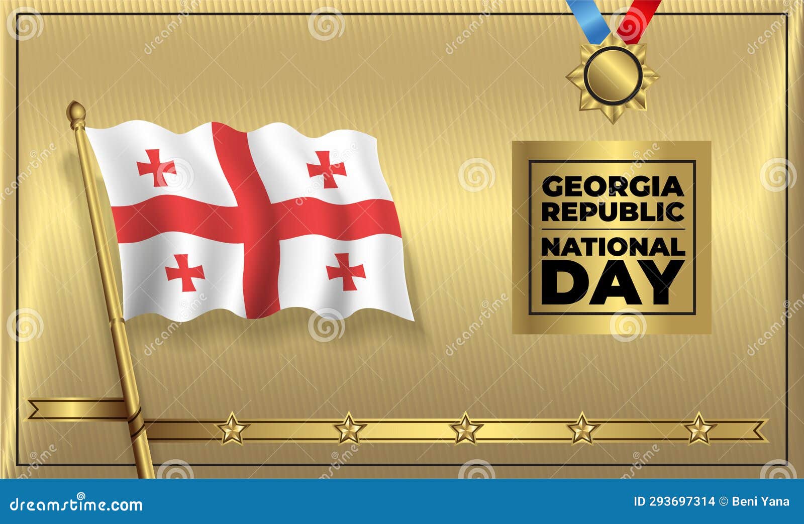 Georgia Republic Flag National Day Banner with Gold Vector Color Stock ...