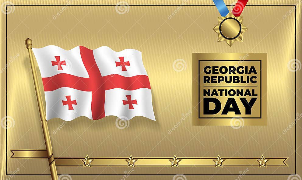 Georgia Republic Flag National Day Banner with Gold Vector Color Stock ...