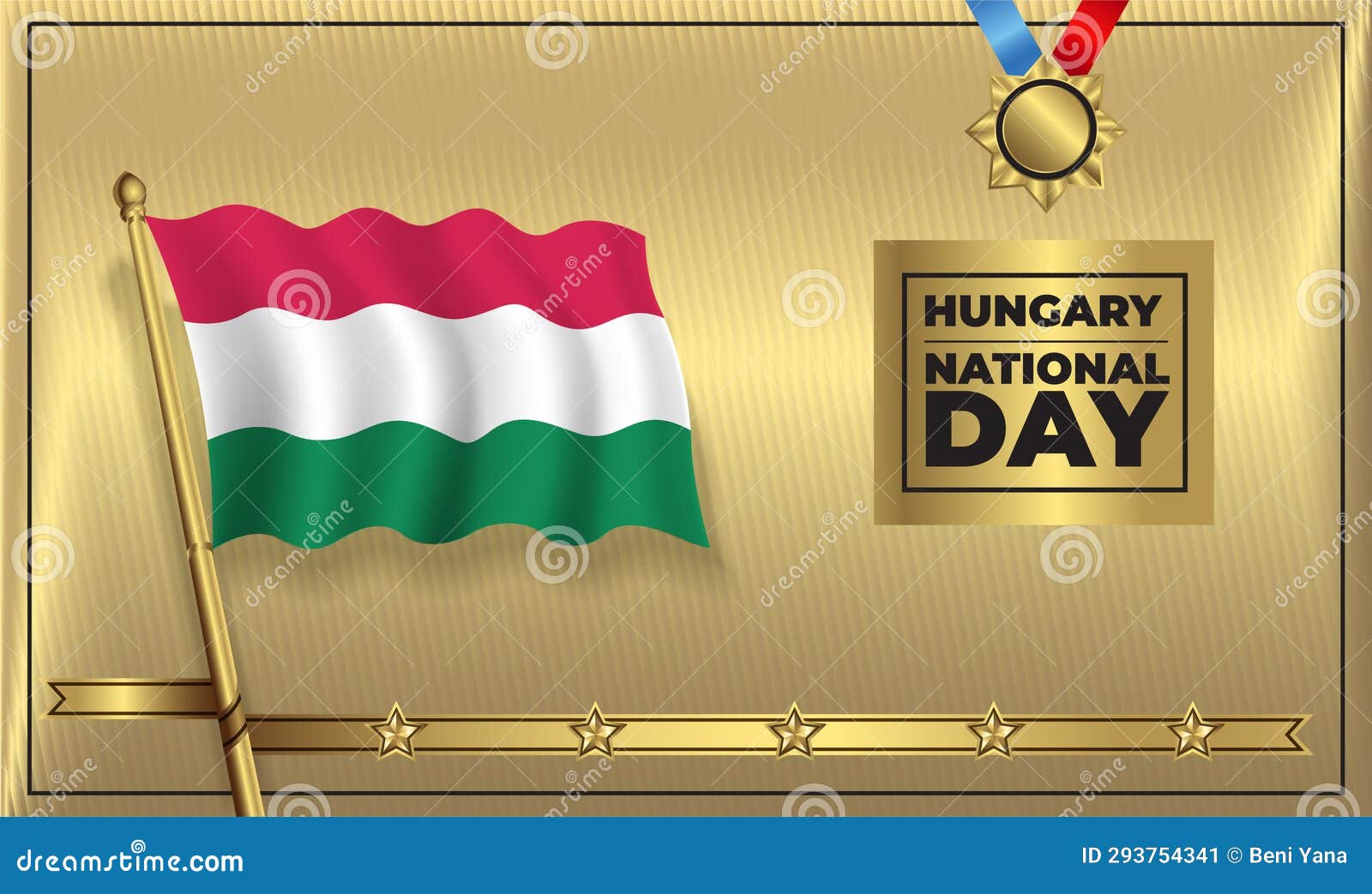 Hungary Flag National Day Banner with Gold Vector Color Stock Vector ...