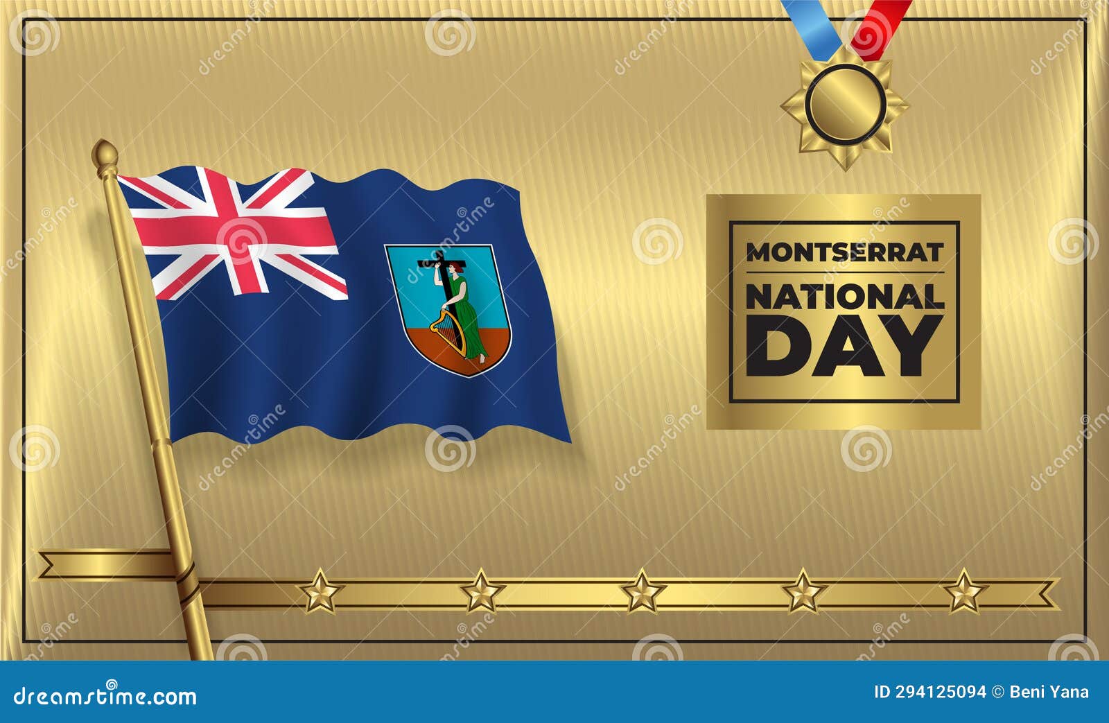 Montserrat Flag National Day Banner with Gold Vector Color Stock Vector ...