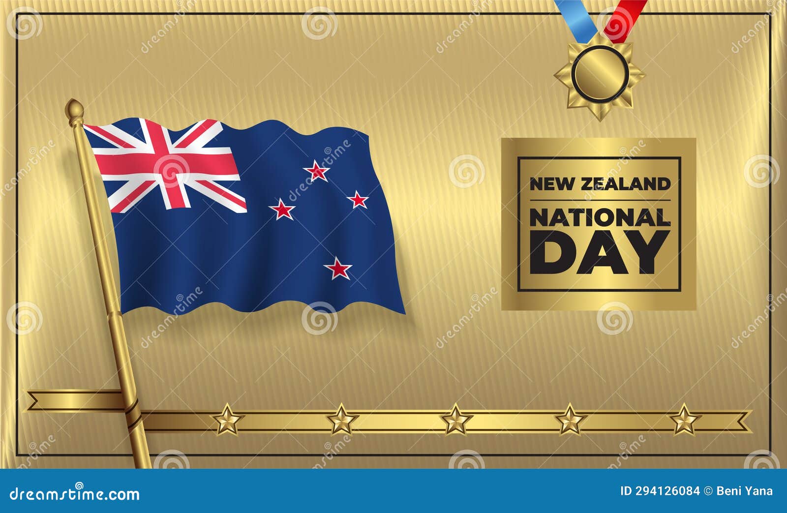 New Zealand Flag National Day Banner with Gold Vector Color Stock ...