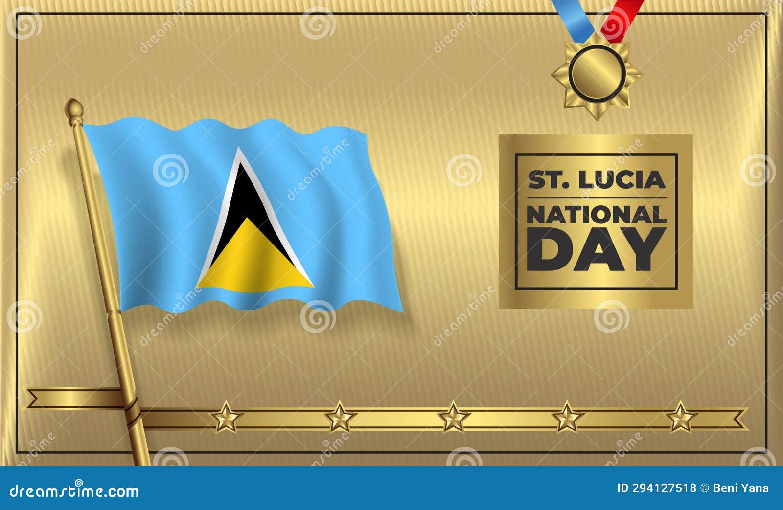 ST. Lucia Flag National Day Banner with Gold Vector Color Stock Vector ...