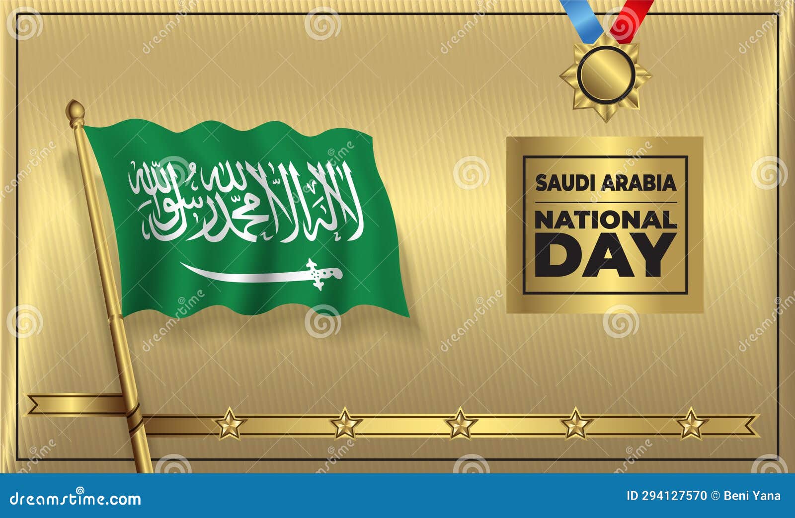 Saudi Arabia Flag National Day Banner with Gold Vector Color Stock ...