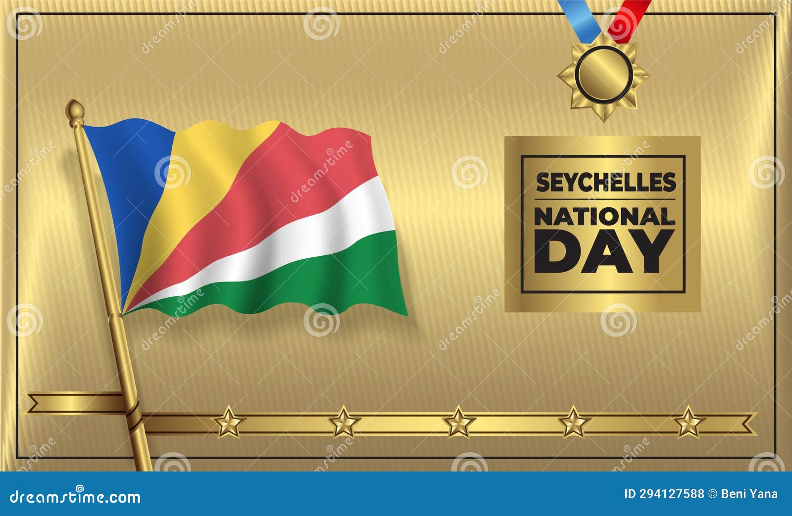 Seychelles Flag National Day Banner with Gold Vector Color Stock Vector ...